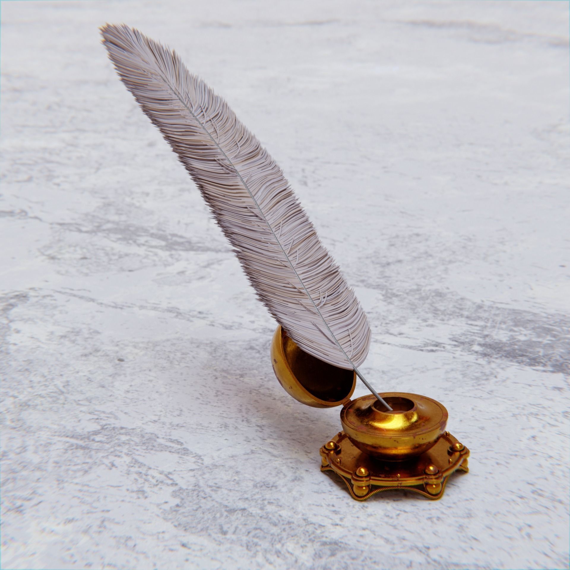 Inkwell with Feather Pen - High Quality 4K PBR 3D model | CGTrader