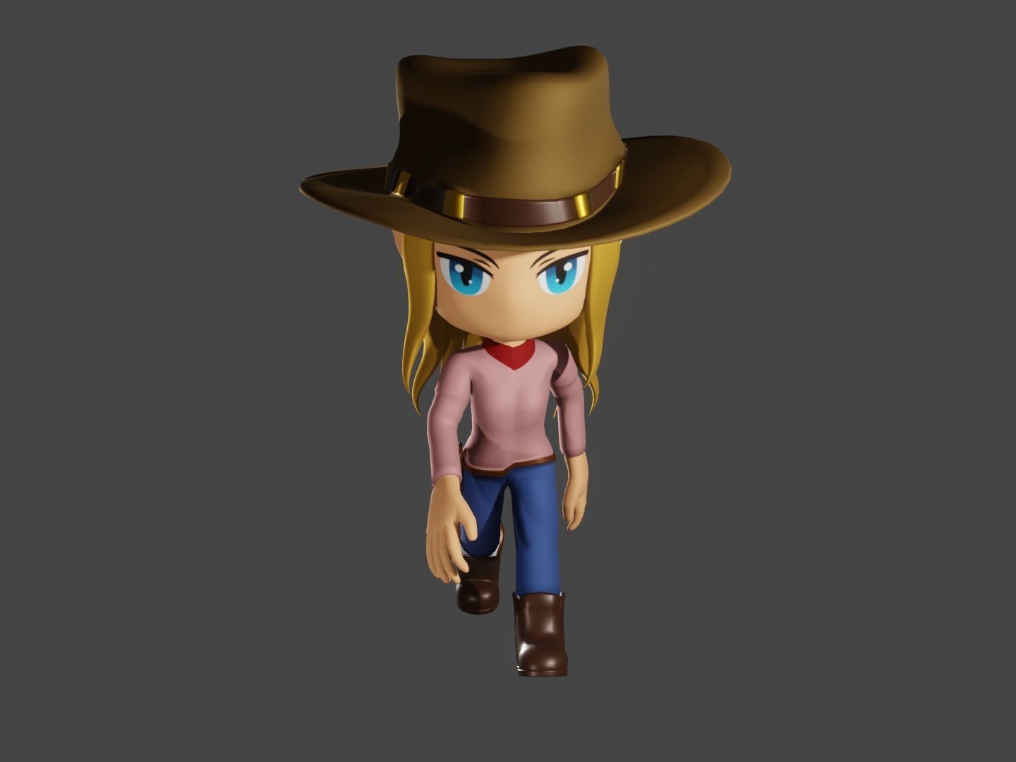 3D model animated western cowgirl - female cowboy - anime - toon VR ...