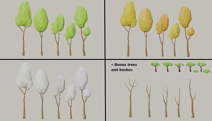 3D model Tree Pack in four seasons included 59 object VR / AR / low ...