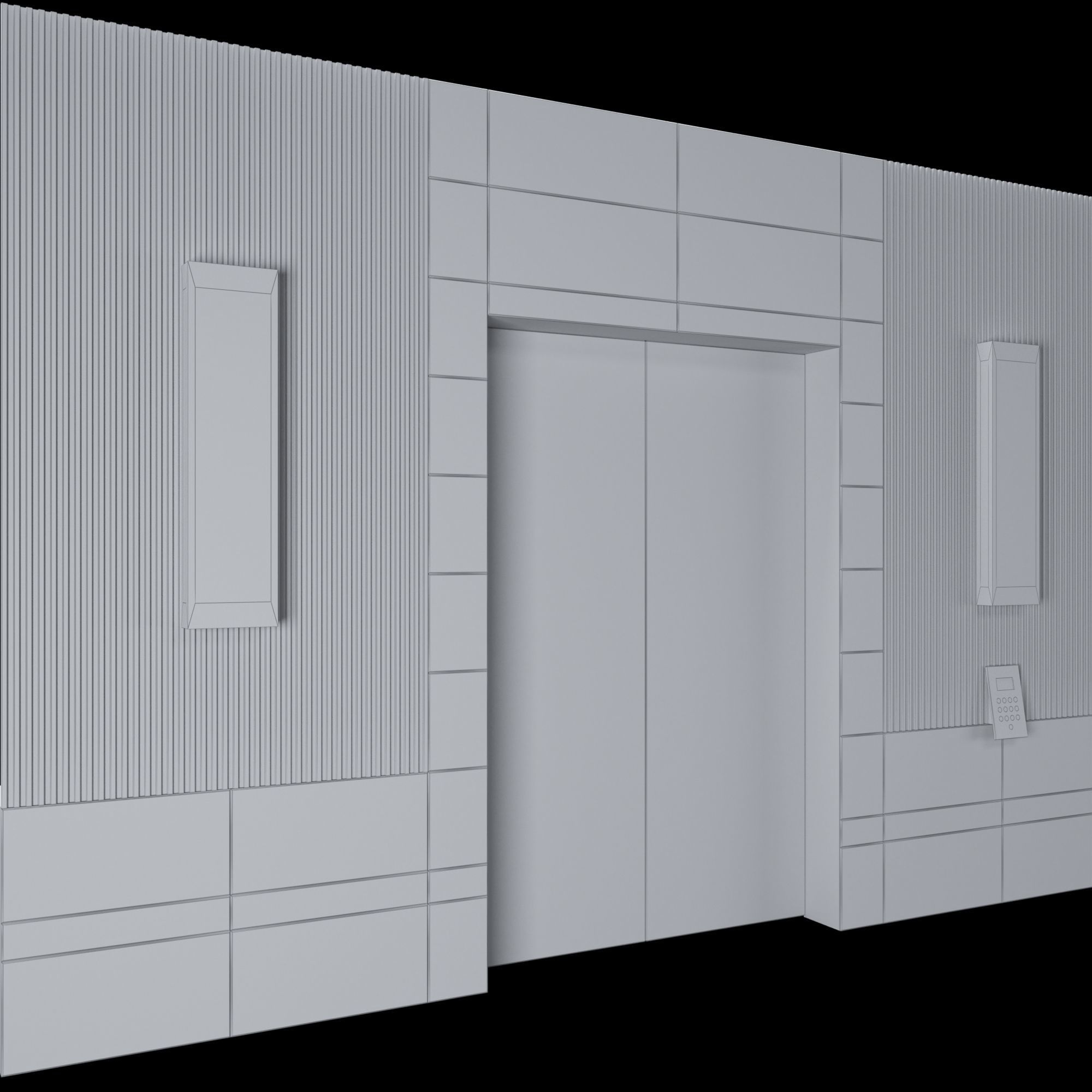 Elevator three elevators with marble panels and lights 3D model | CGTrader