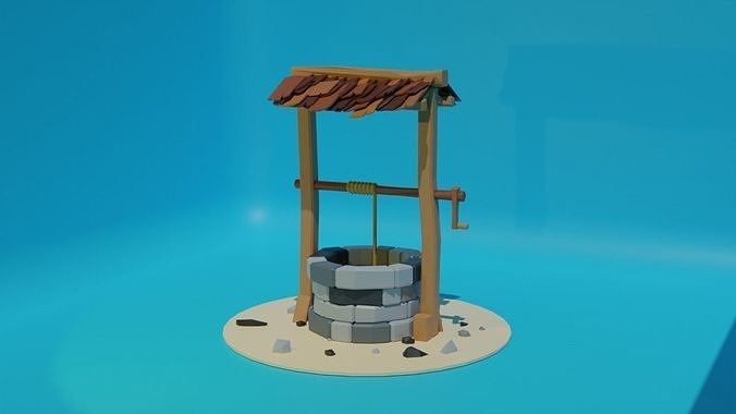 low poly well wooden water free 3D model | CGTrader