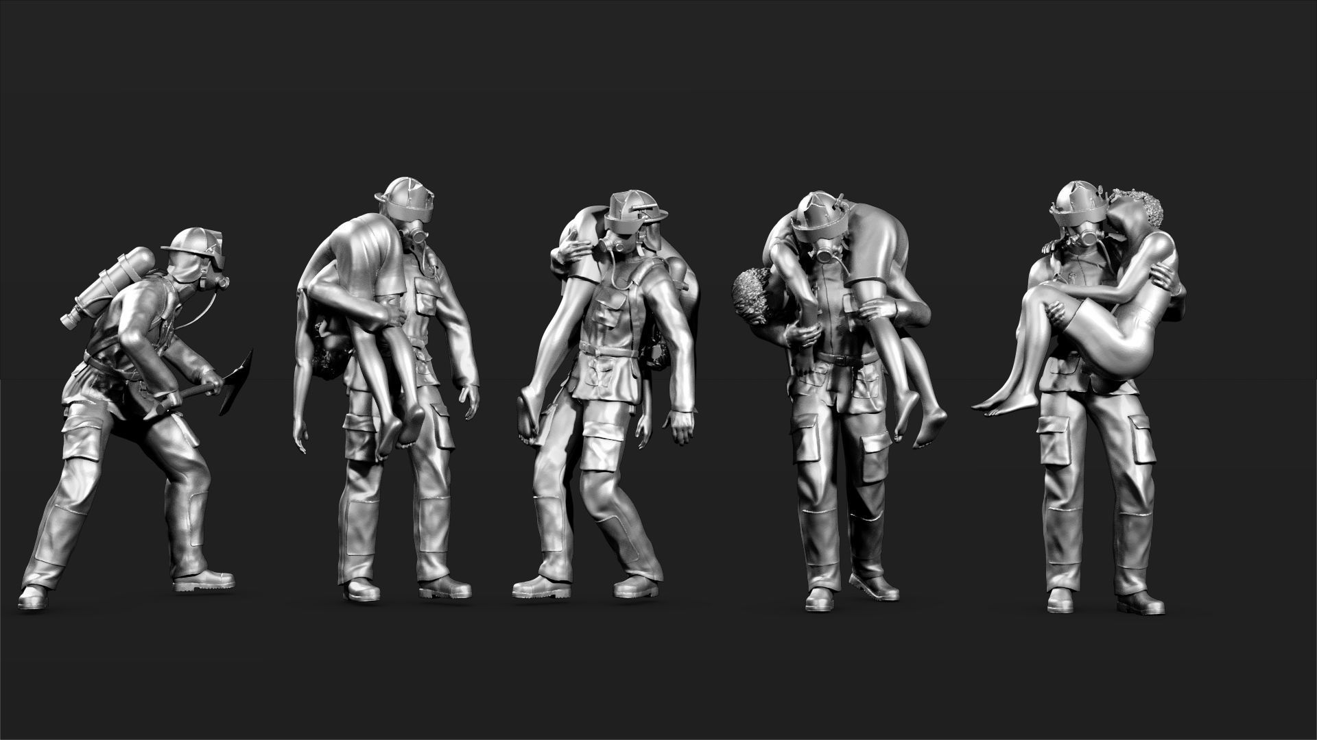 Fireman figures Set 01 3D model 3D printable | CGTrader