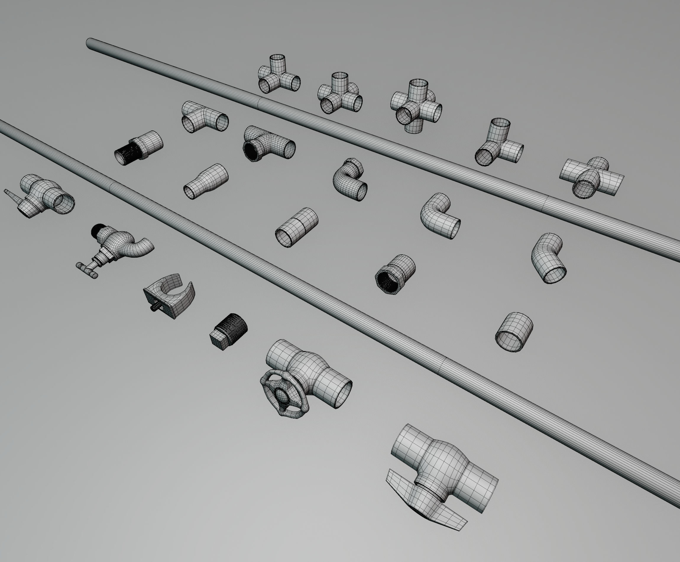 Set of PVC pipe accessories kitbash 3D model | CGTrader