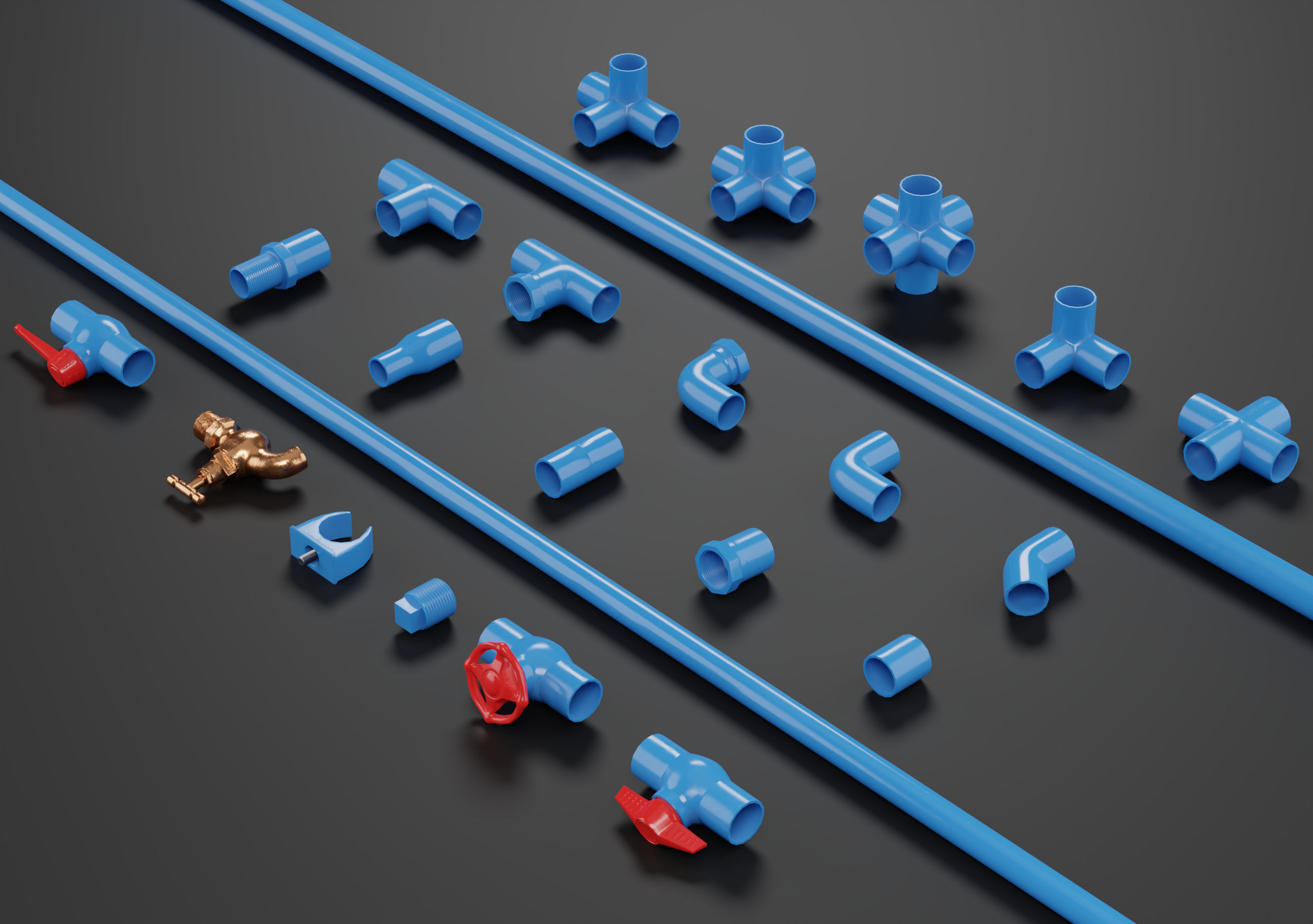 Set of PVC pipe accessories kitbash 3D model | CGTrader