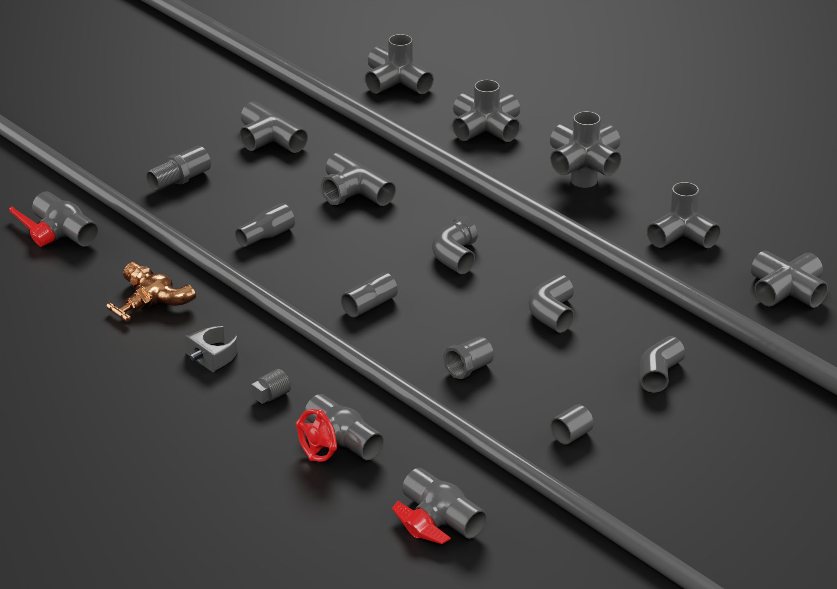 Set of PVC pipe accessories kitbash 3D model | CGTrader