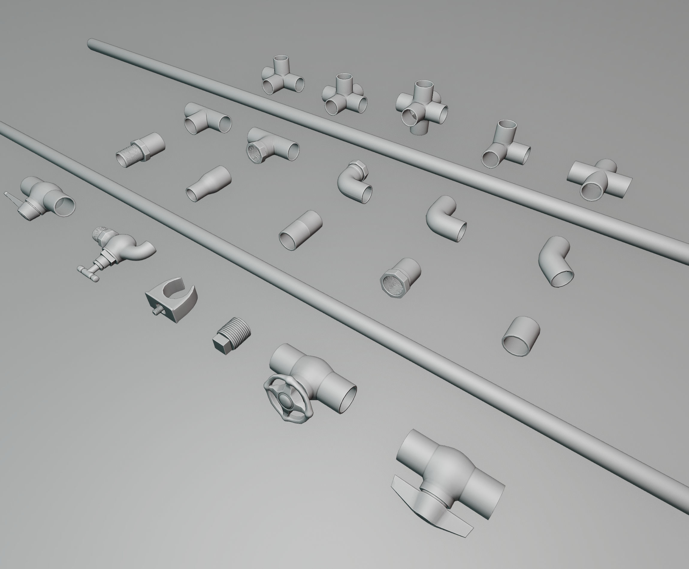 Set of PVC pipe accessories kitbash 3D model | CGTrader