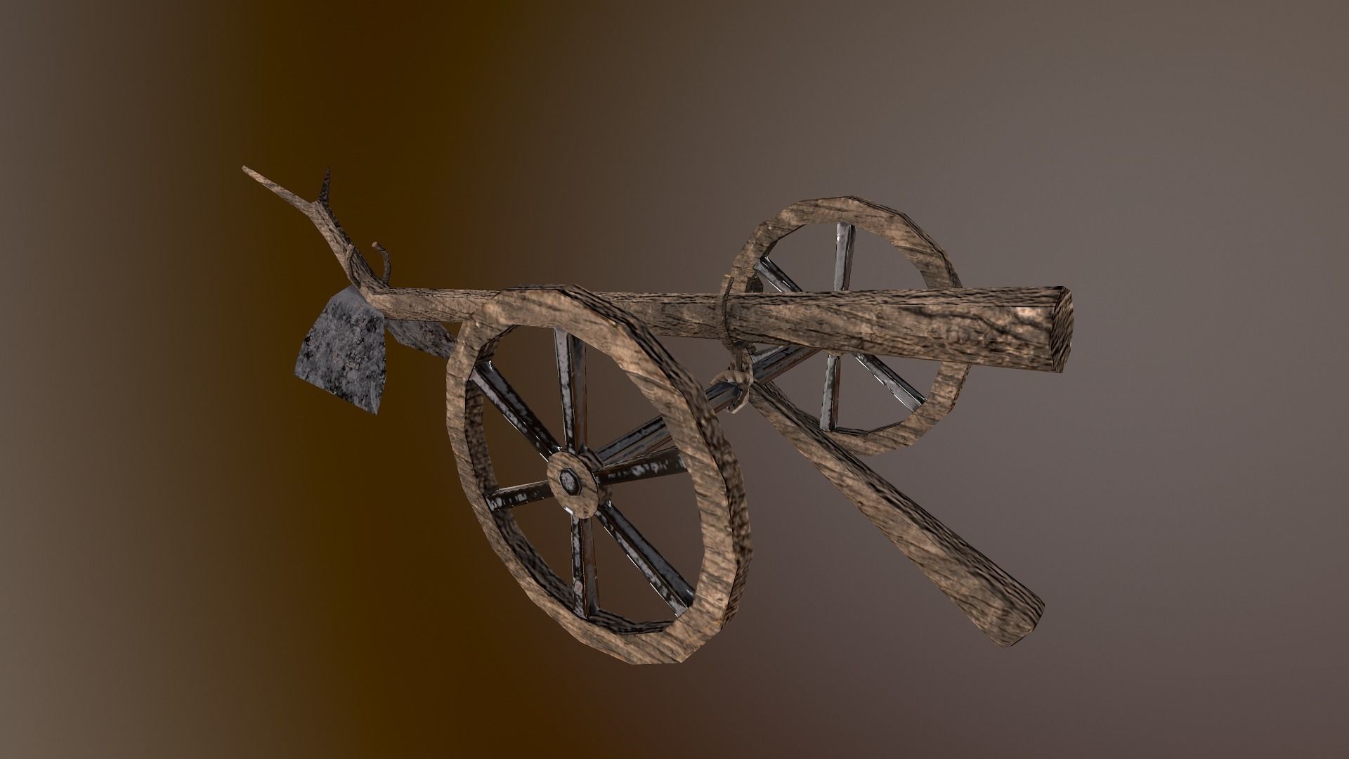 3D model Low Poly Hoe wheeled cannon with antlers VR / AR / low-poly ...