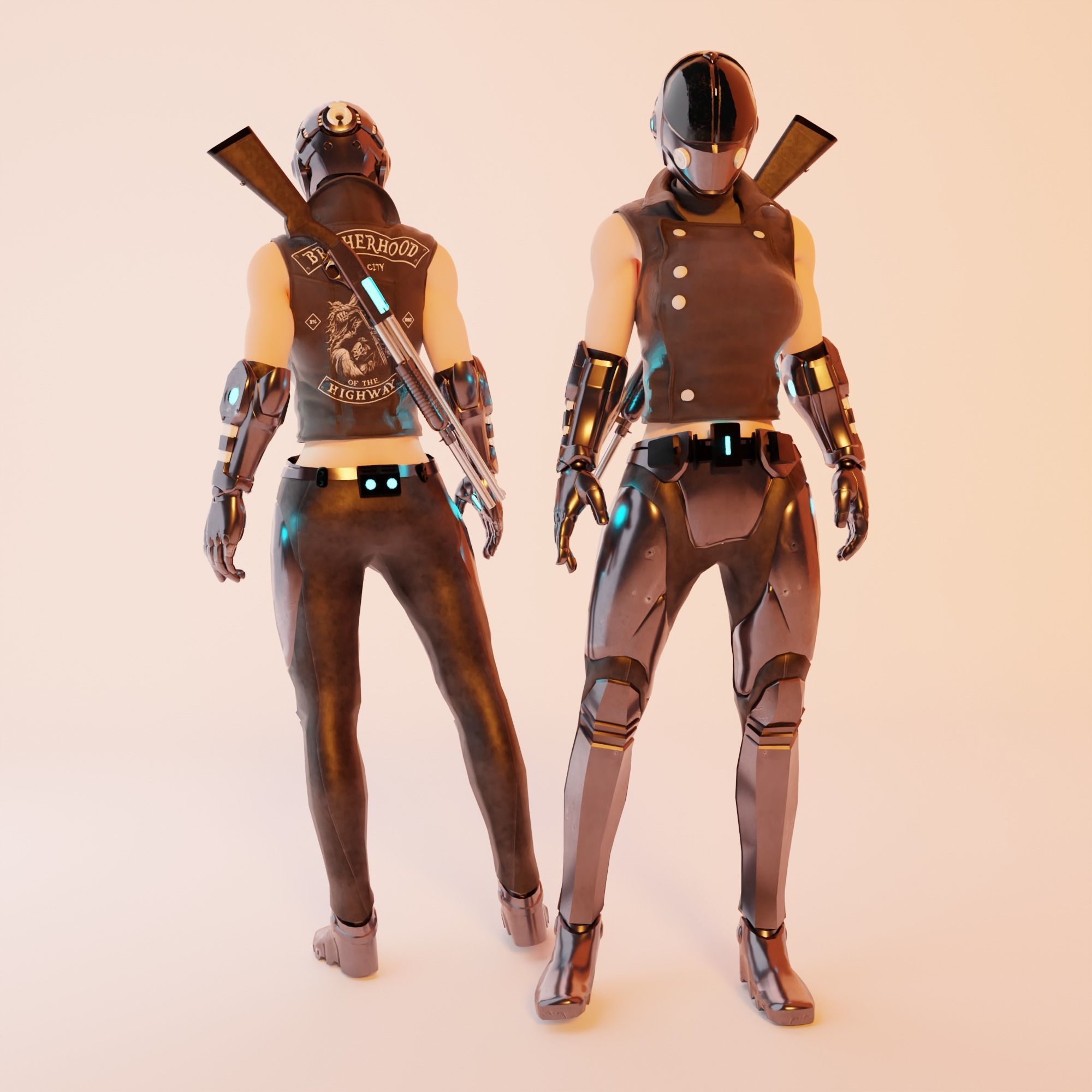 Cyber Biker with Turbo Bike free 3D model rigged | CGTrader