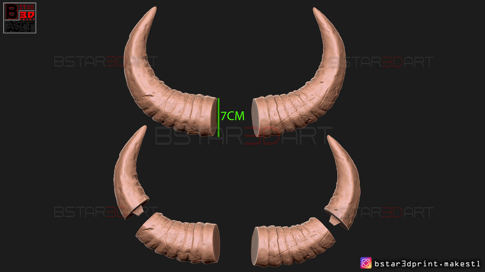 Buffalo Horns - Satan Horns - Demon Horns 3D model 3D printable | CGTrader