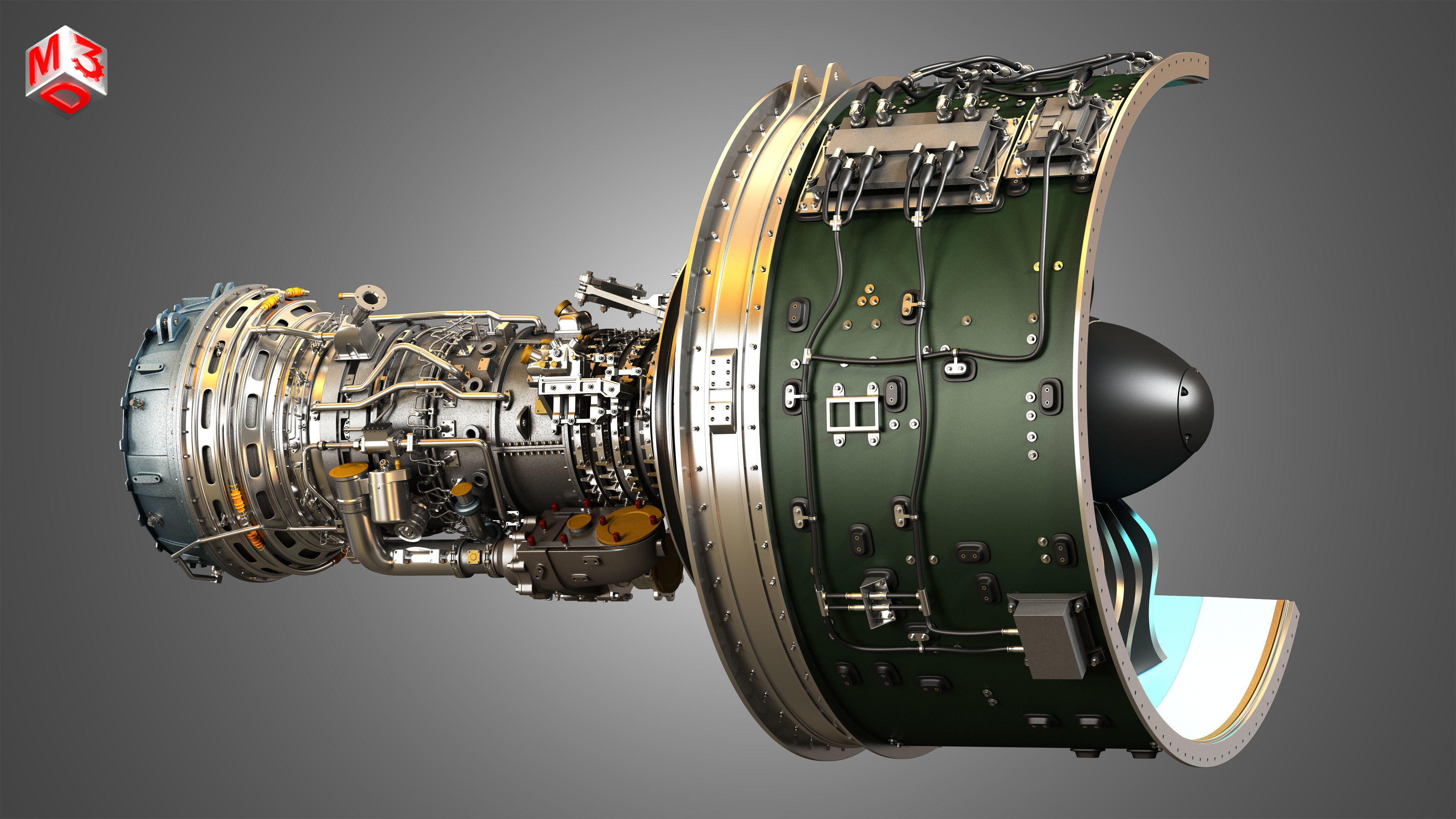PW GTF Geared - PW F100 - 220 -Turbofan Engines - Cutaway 2 in 1 3D ...
