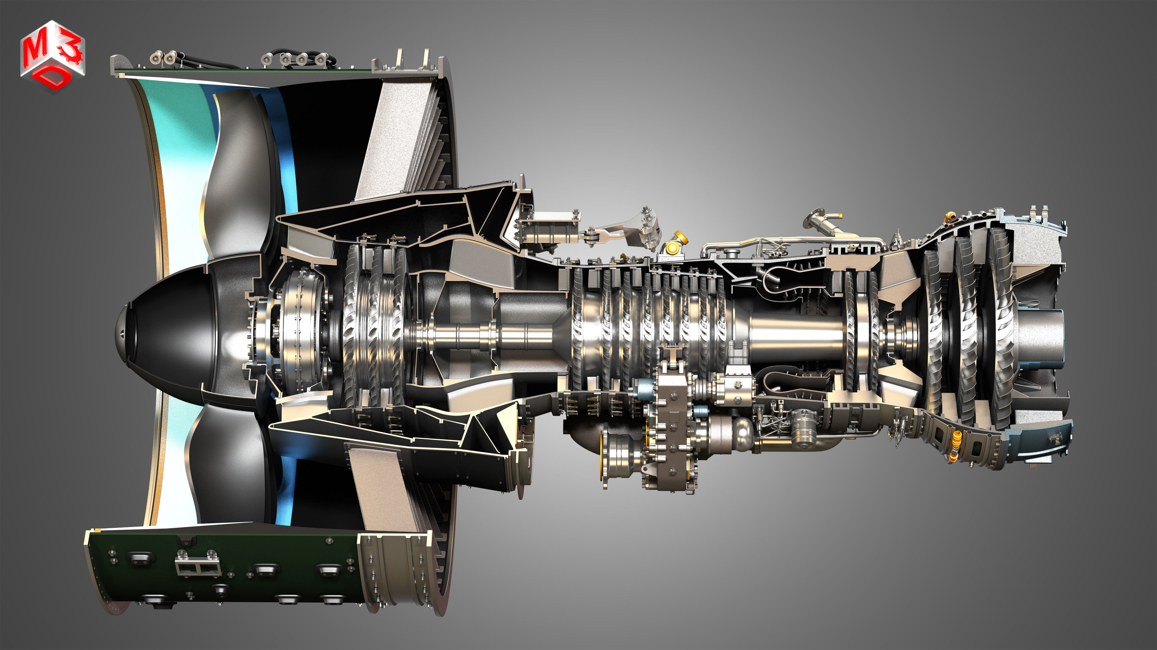 PW GTF Geared - PW F100 - 220 -Turbofan Engines - Cutaway 2 in 1 3D Model Collection | CGTrader