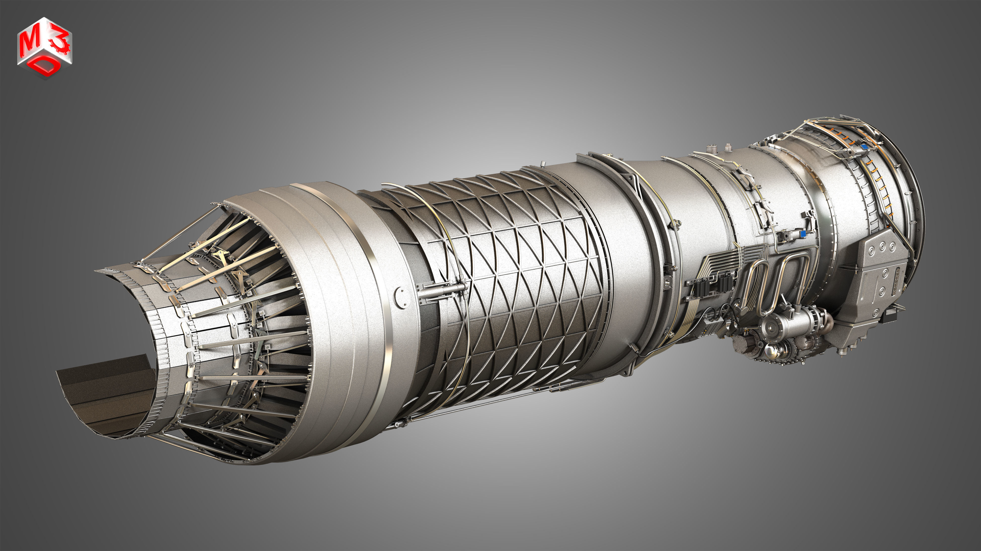 PW GTF Geared - PW F100 - 220 -Turbofan Engines - Cutaway 2 in 1 3D ...