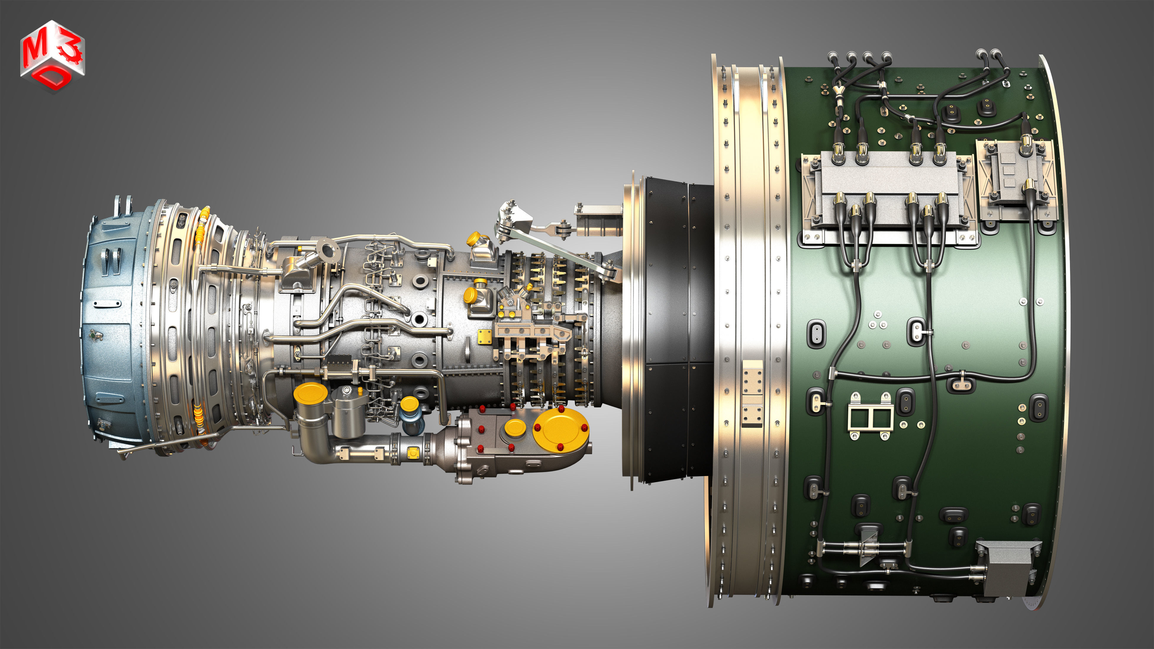 PW GTF Geared - PW F100 - 220 -Turbofan Engines - Cutaway 2 in 1 3D ...