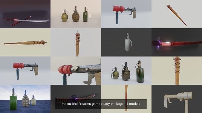 3D Model Collection melee and firearms game ready package VR / AR / low ...