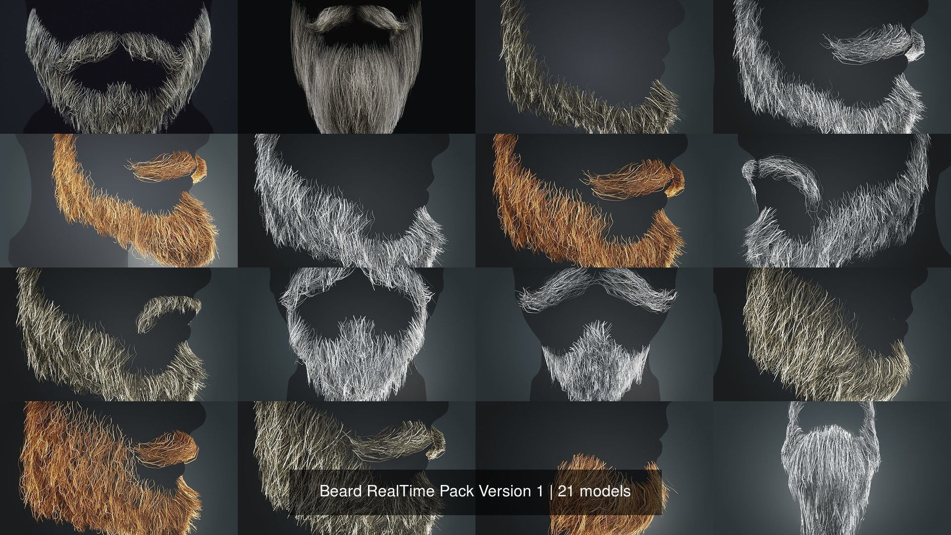 3D Model Collection Beard RealTime Pack Version 1 VR / AR / low-poly ...