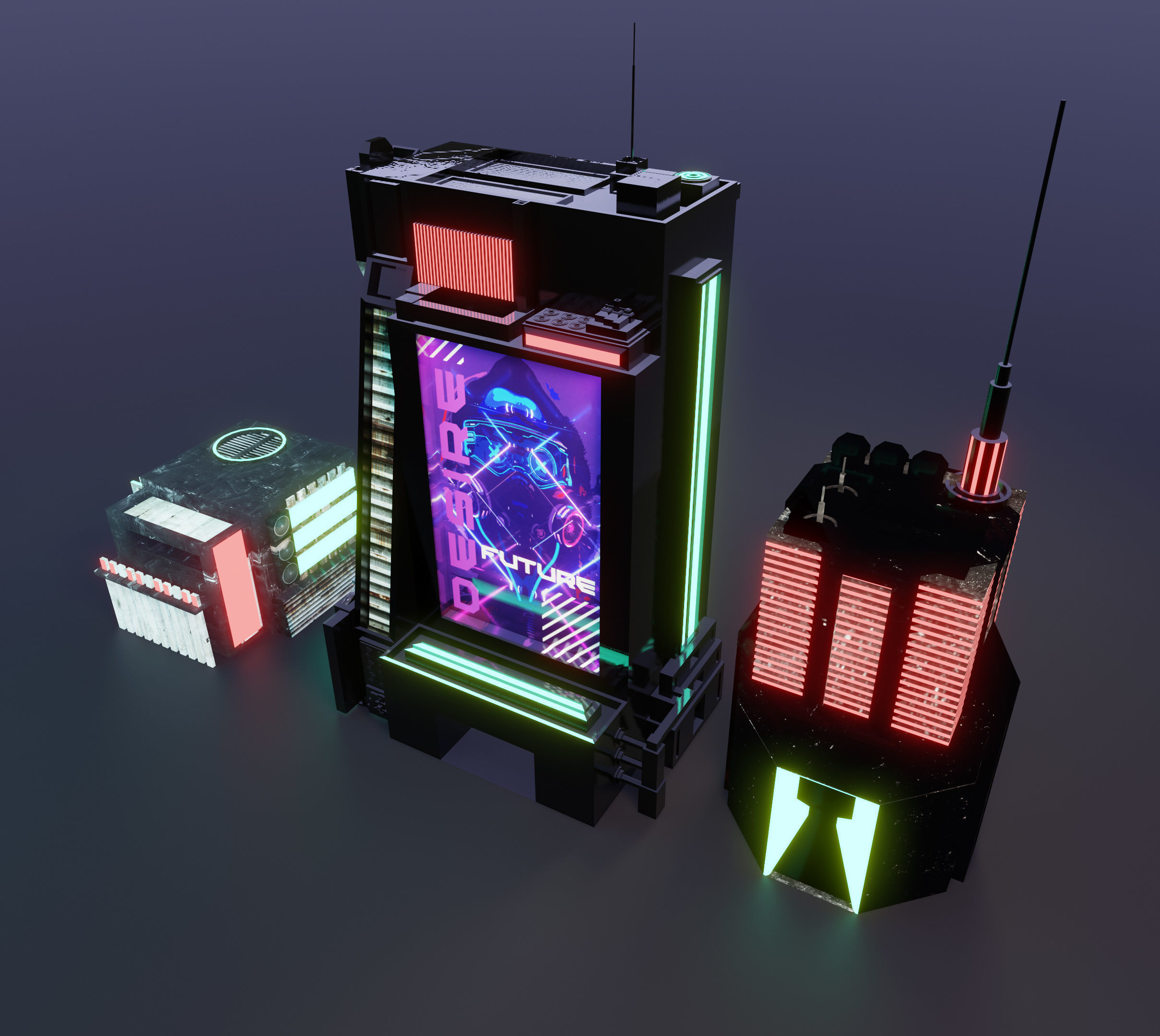 3D model Small Cyberpunk City with 17 buildings VR / AR / low-poly ...