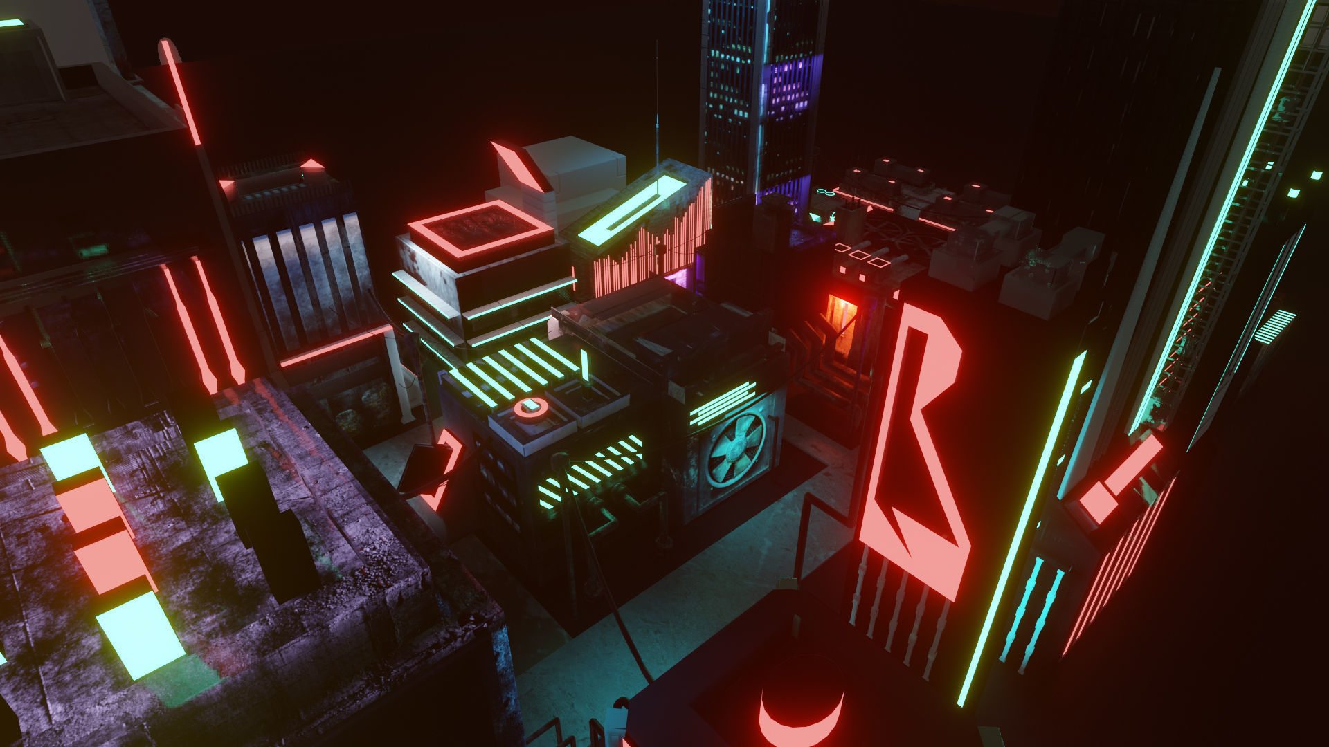 3D model Small Cyberpunk City with 17 buildings VR / AR / low-poly ...