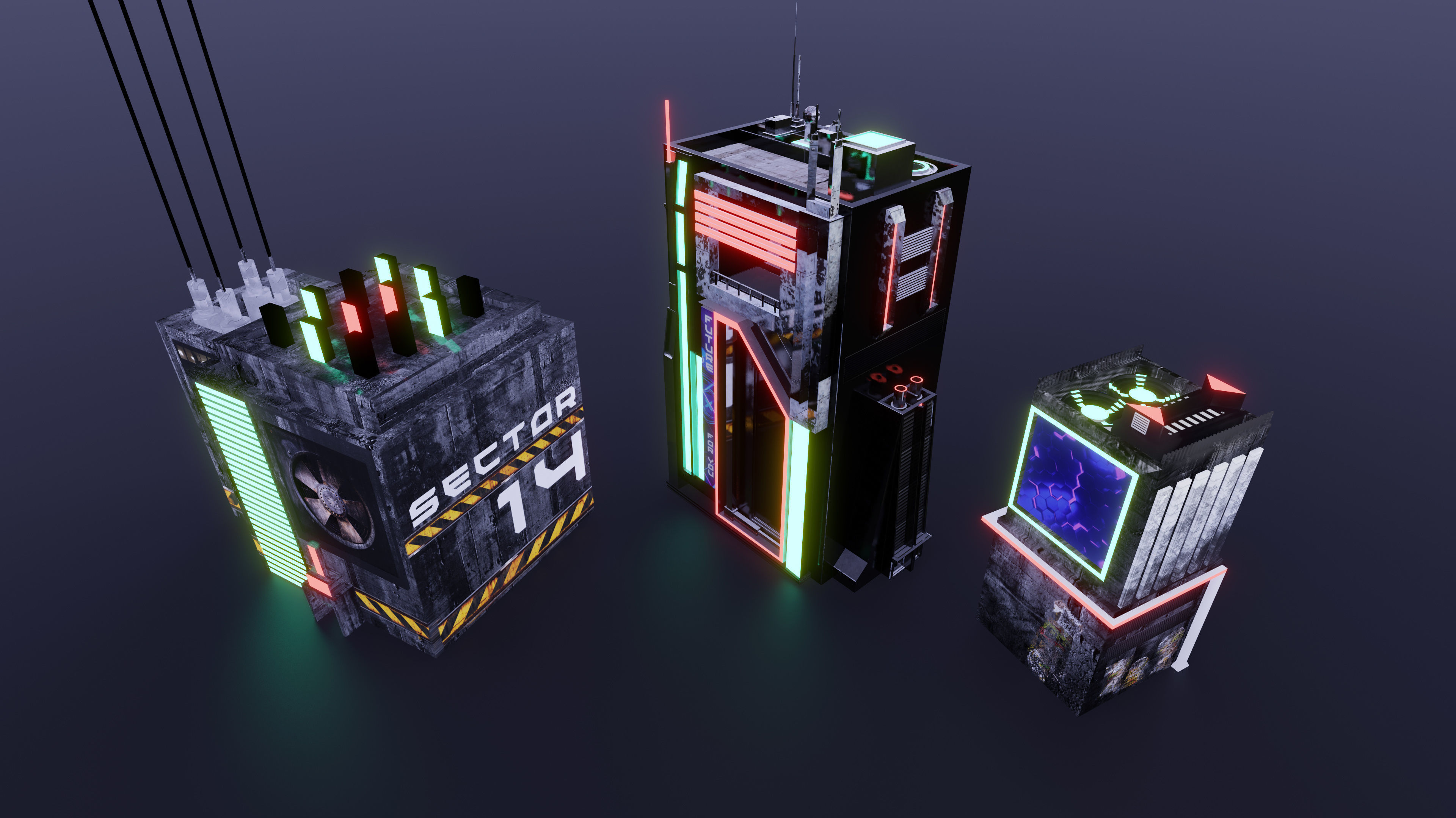 3D model Small Cyberpunk City with 17 buildings VR / AR / low-poly ...
