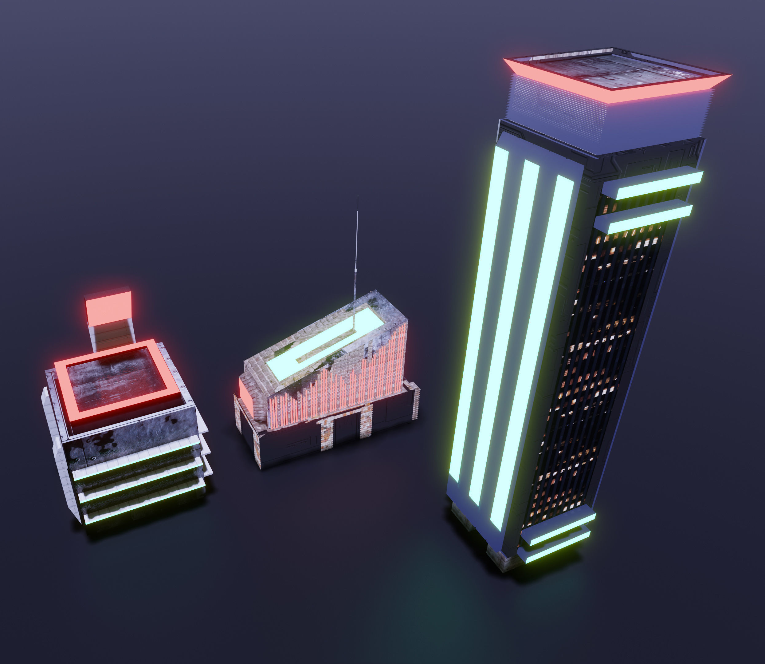 3D model Small Cyberpunk City with 17 buildings VR / AR / low-poly ...