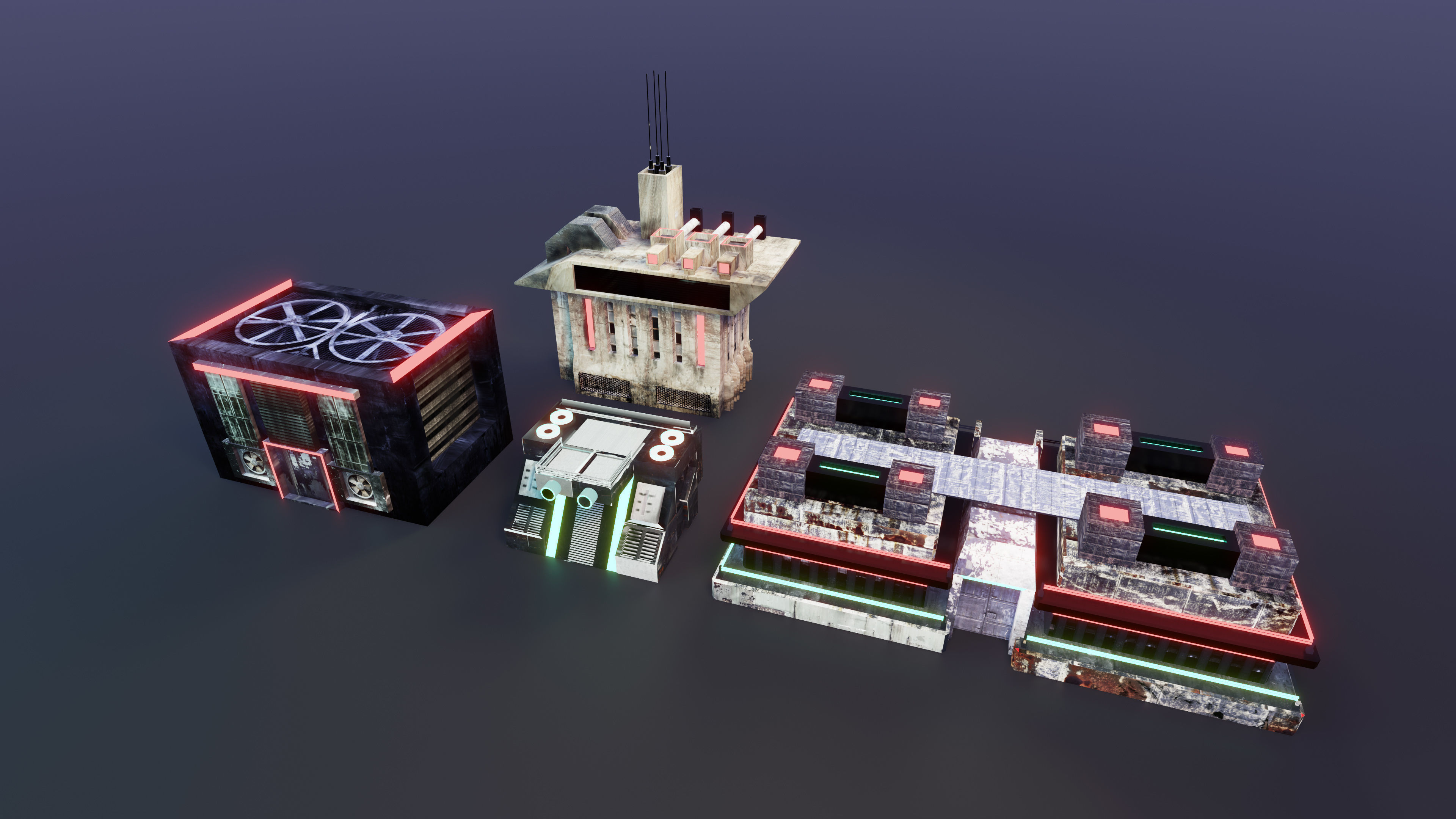 3D model Small Cyberpunk City with 17 buildings VR / AR / low-poly ...