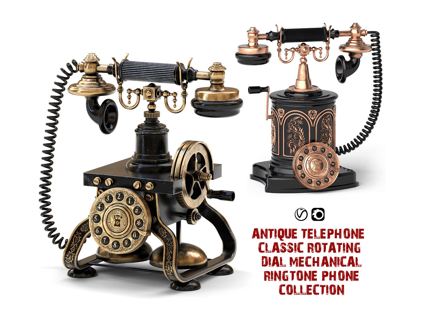 Antique Telephone Classic Rotating Dial Home Phone collection 3D model ...