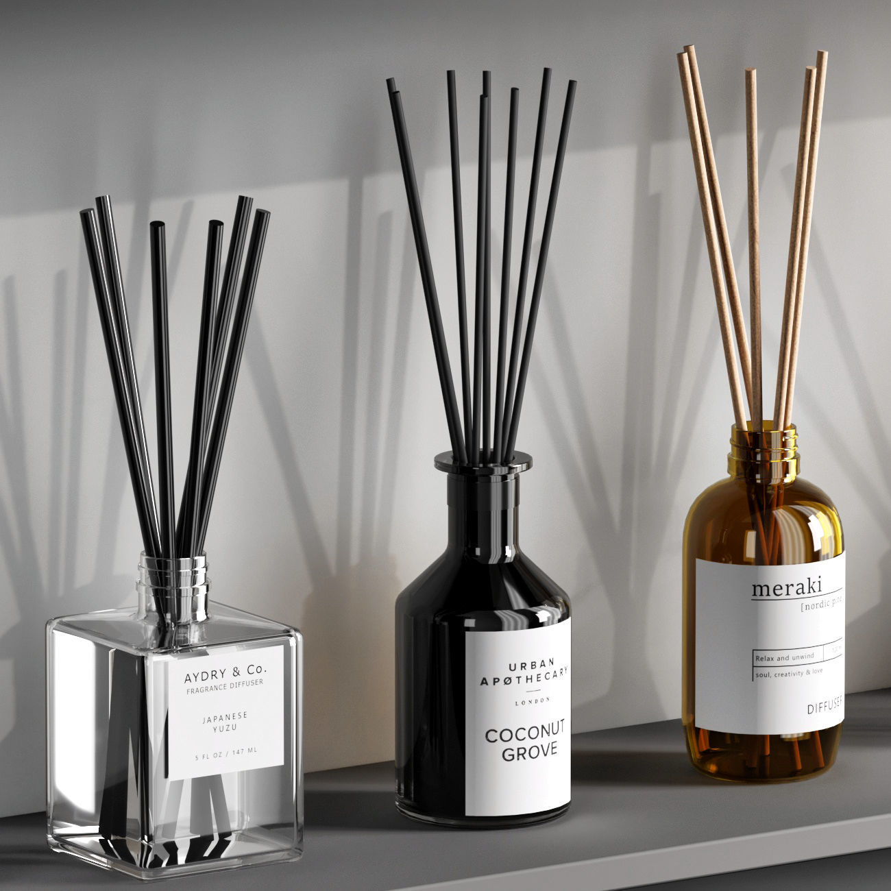 Diffuser Set reed diffusers on shelves 3D model | CGTrader
