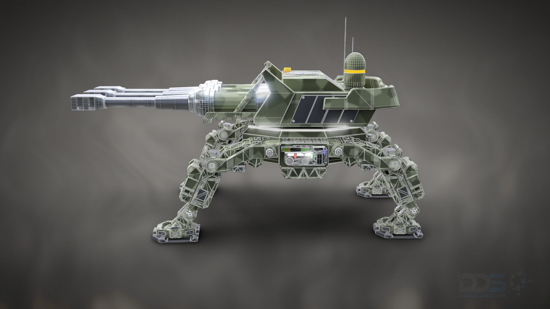 3D model Rigged Futuristic Sci-Fi Mechanical Drone Cannon Robot VR / AR ...