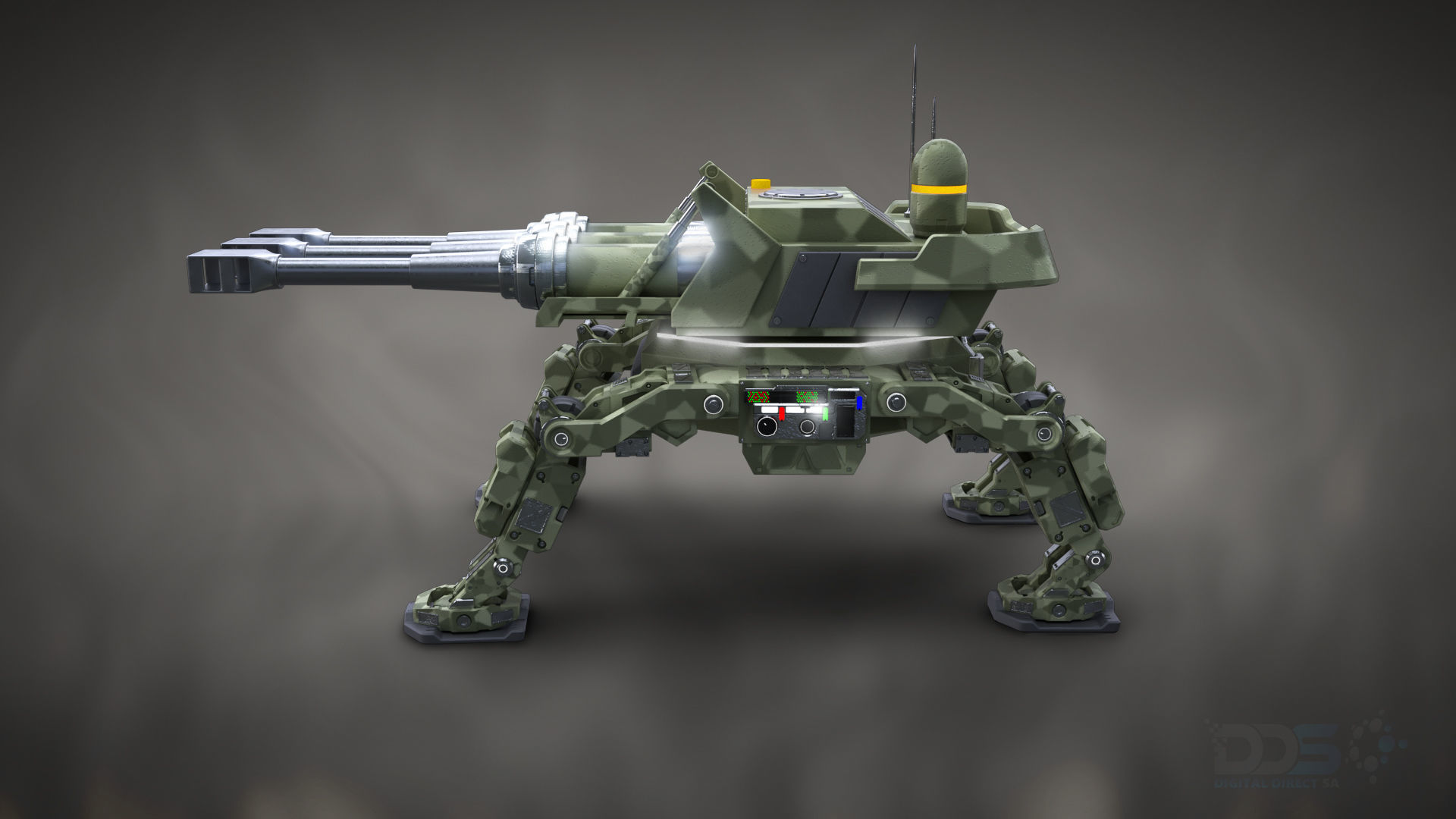 3D model Rigged Futuristic Sci-Fi Mechanical Drone Cannon Robot VR / AR ...