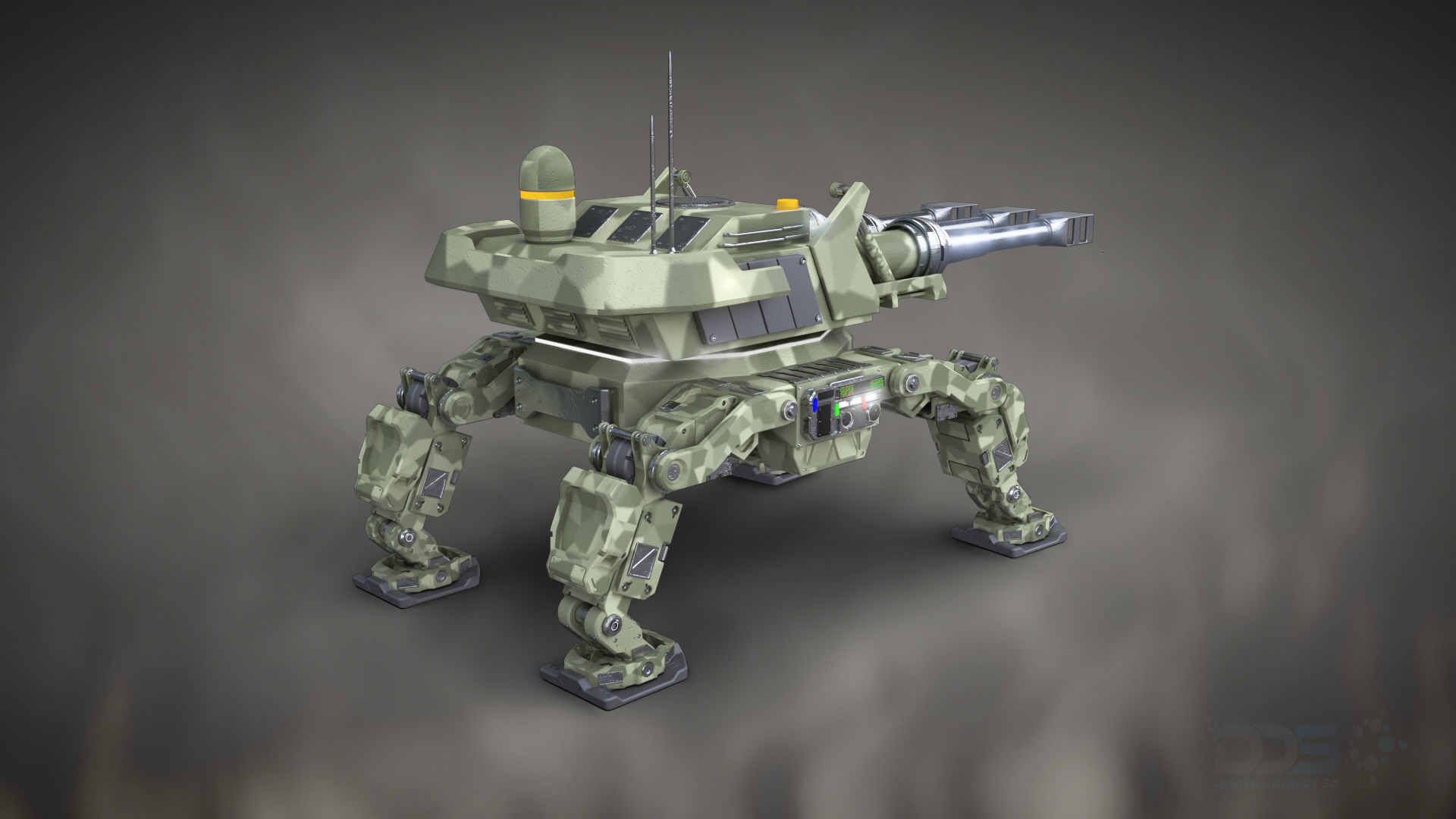 3D model Rigged Futuristic Sci-Fi Mechanical Drone Cannon Robot VR / AR ...