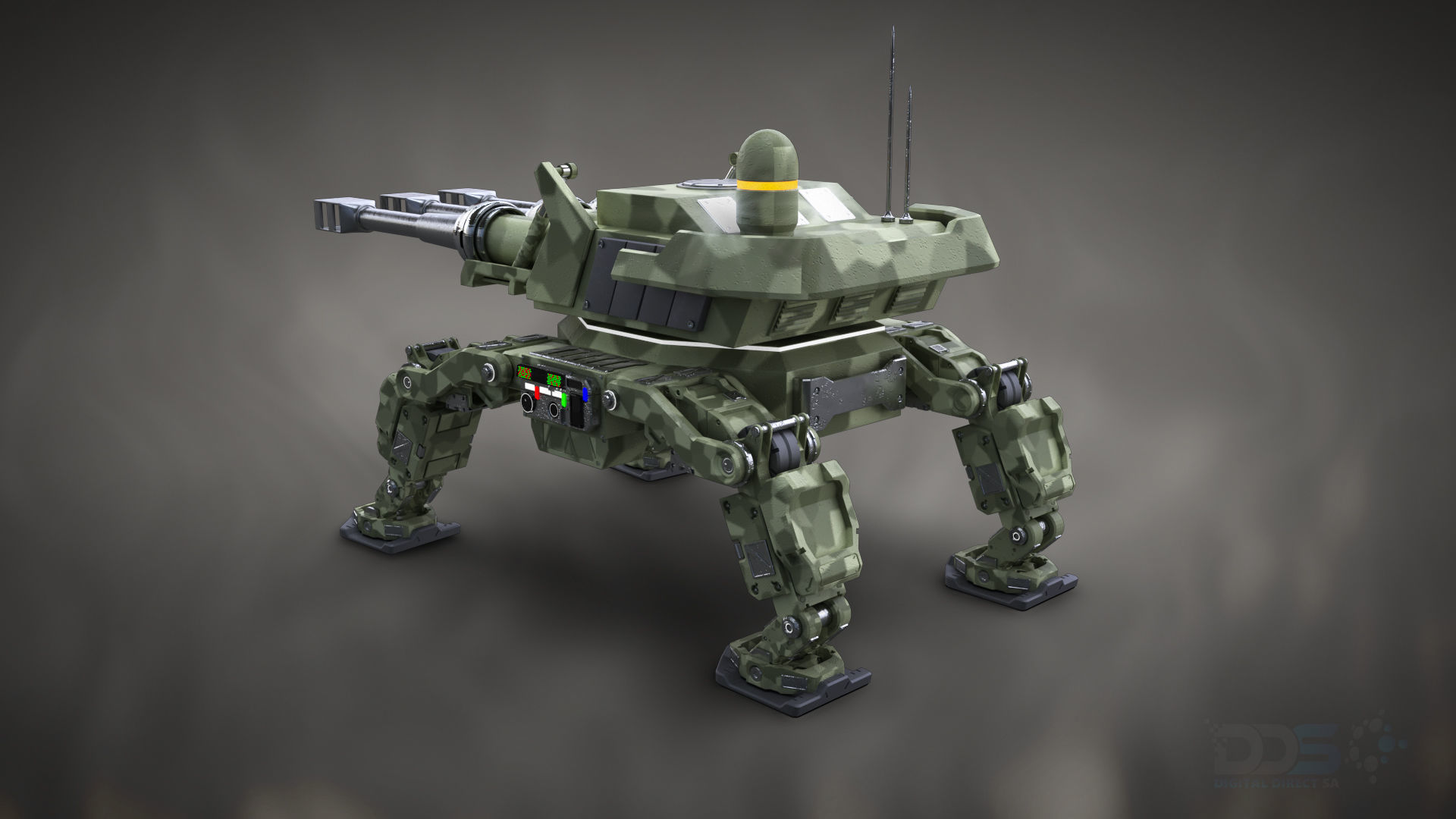 3D model Rigged Futuristic Sci-Fi Mechanical Drone Cannon Robot VR / AR ...