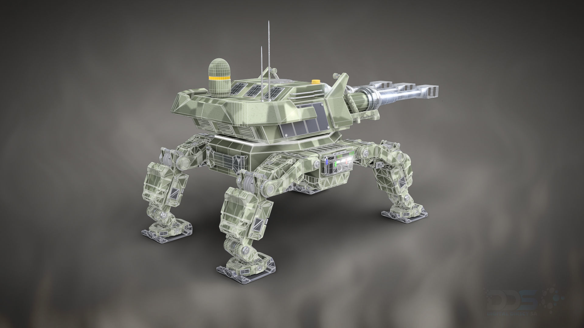 3D model Rigged Futuristic Sci-Fi Mechanical Drone Cannon Robot VR / AR ...