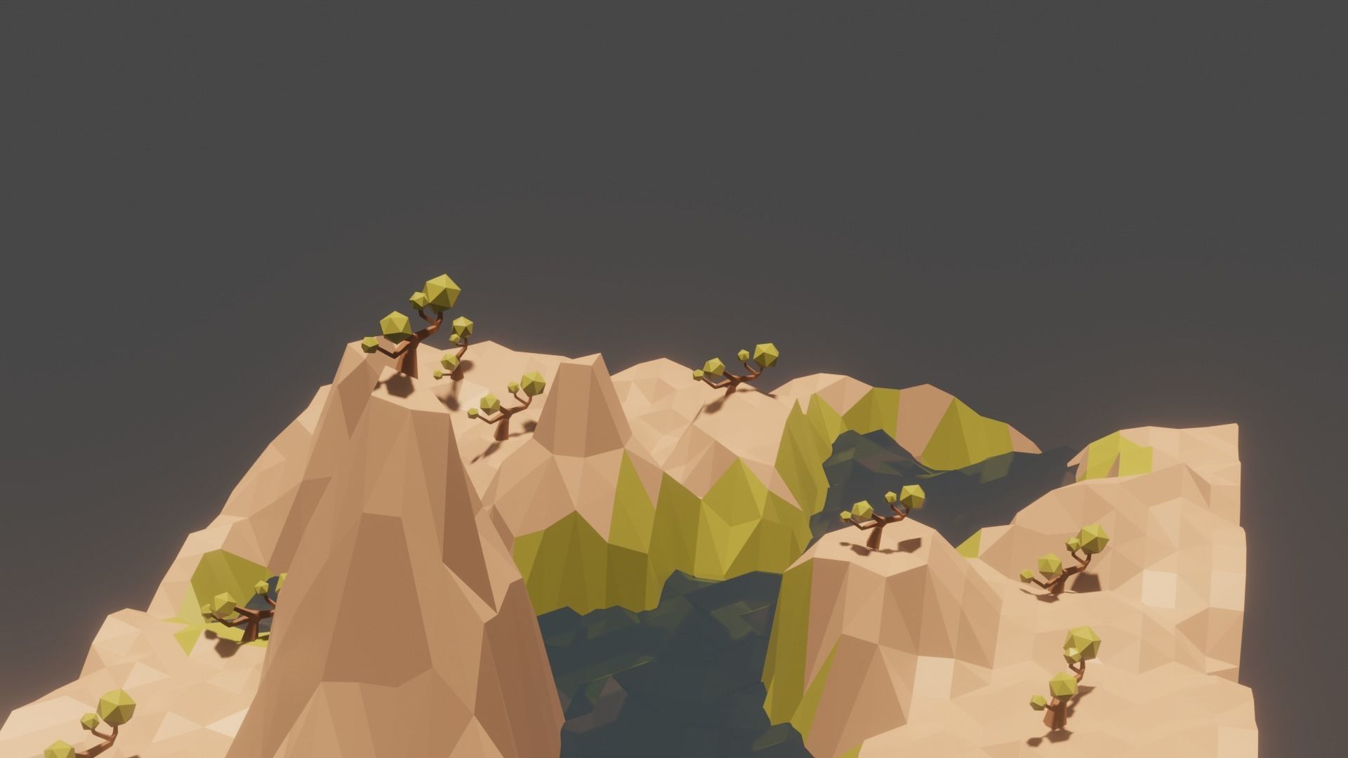 3D model Low poly Savannah mountain with trees on top VR / AR / low ...