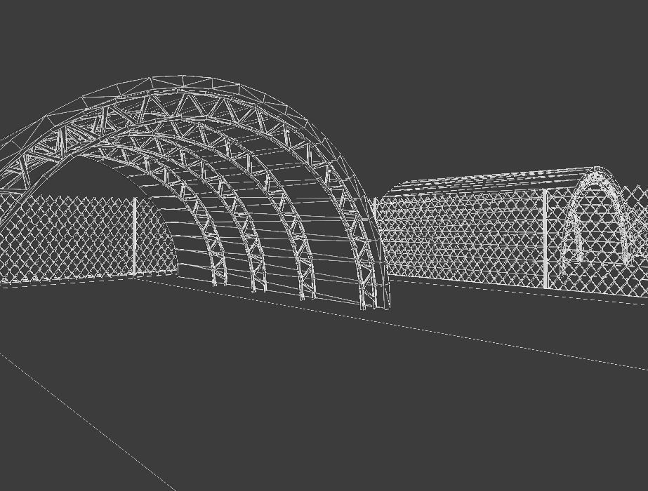 hangars metal structure with two roofs 3D model | CGTrader