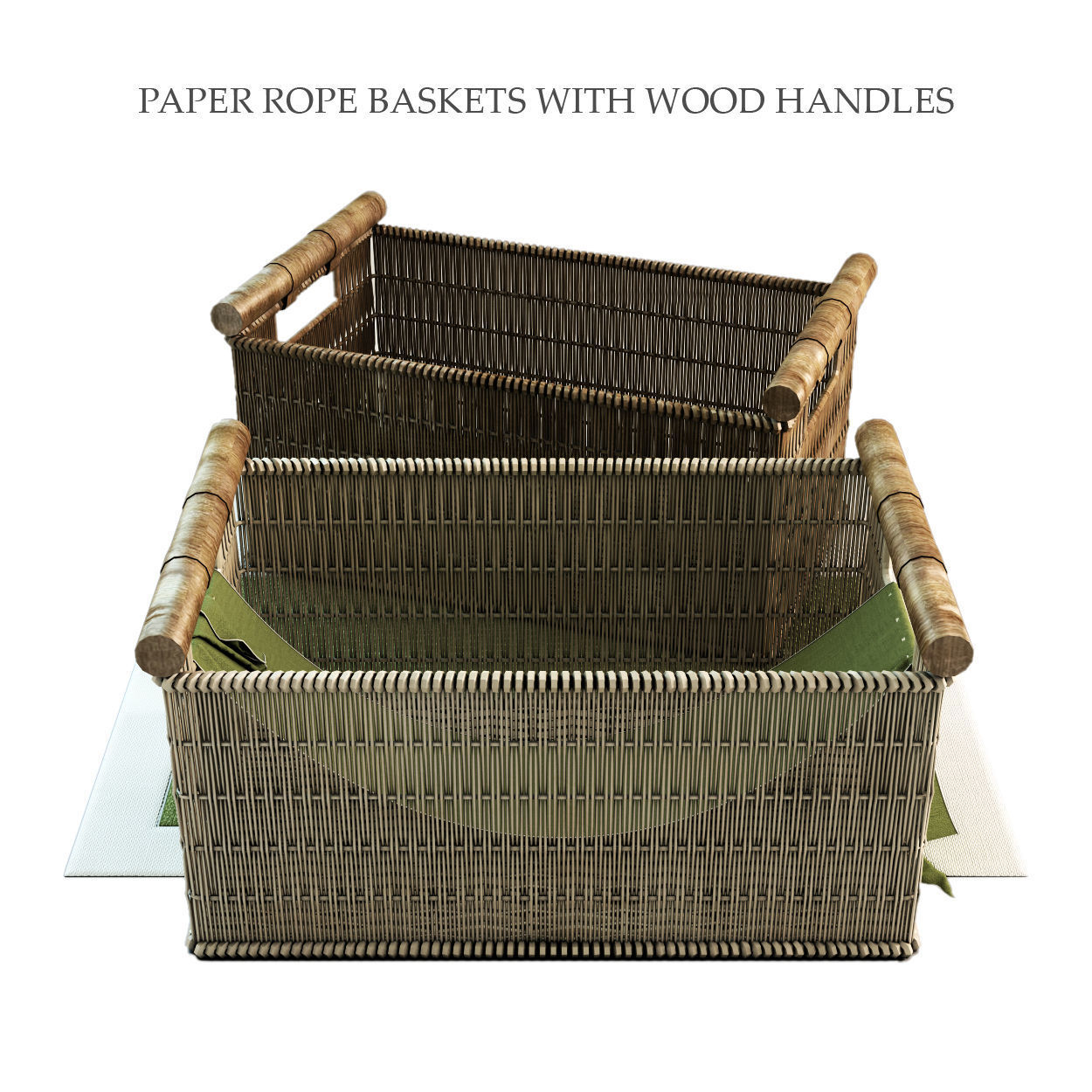 PAPER ROPE BASKETS WITH WOOD HANDLES 3D model | CGTrader