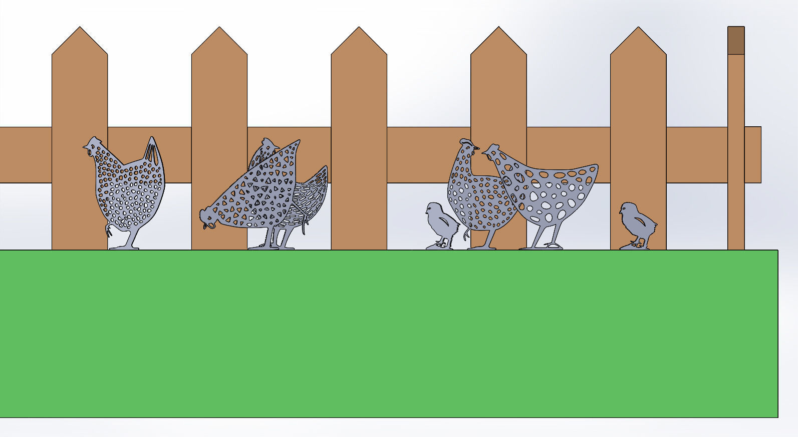 Chicken Yard Art Dxf and Step Format Chicken Family Garden Art 3D model ...