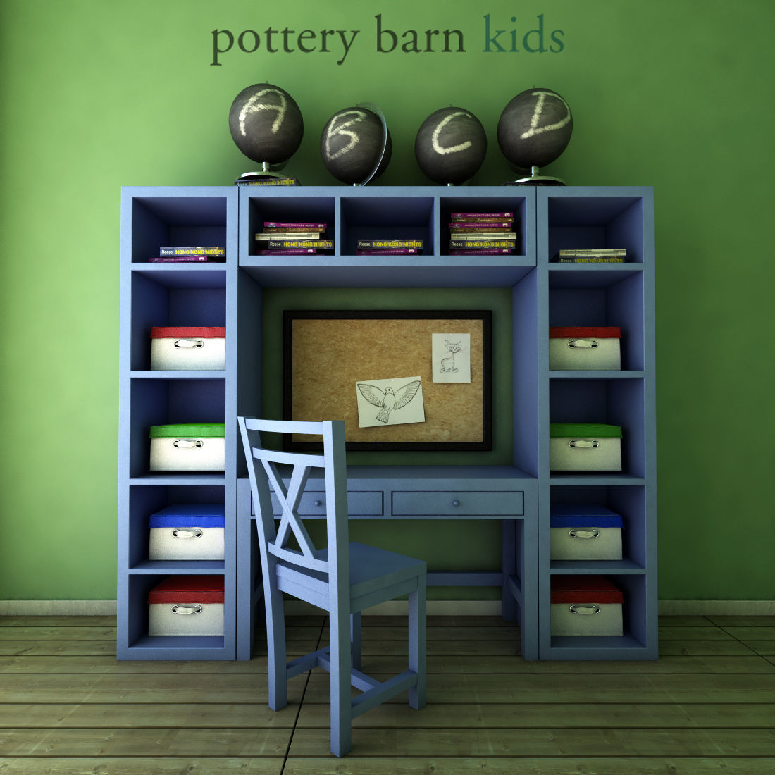 PotteryBarn Preston Desk Storage Wall System 3D model | CGTrader
