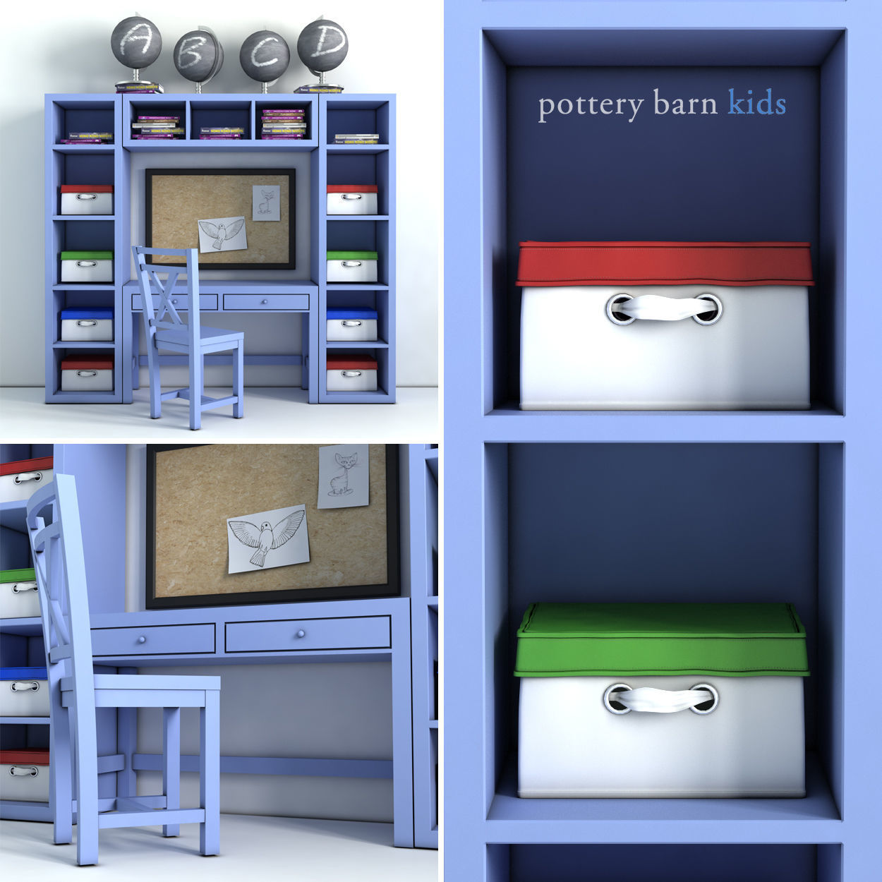 PotteryBarn Preston Desk Storage Wall System 3D model | CGTrader