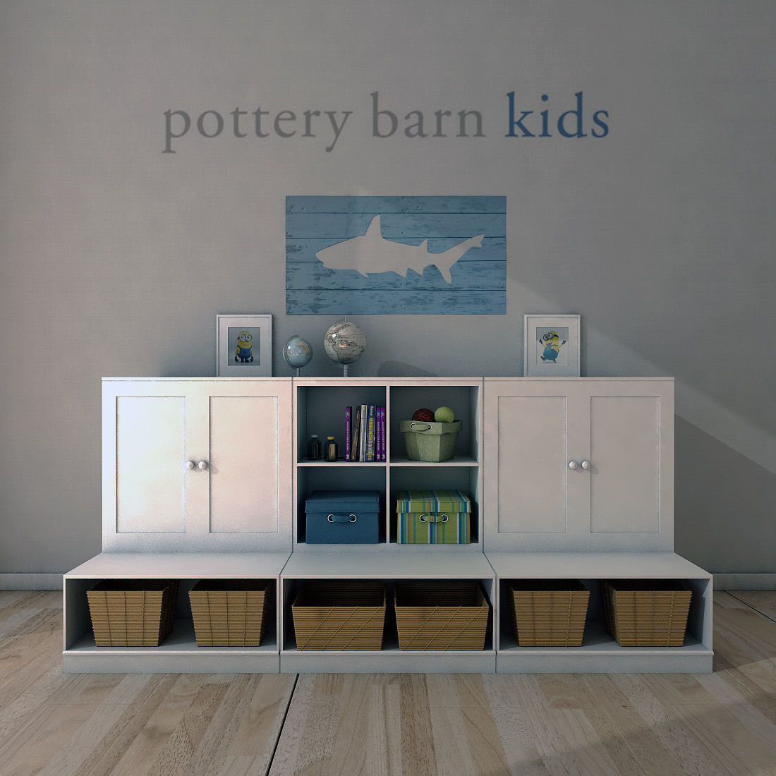 Pottery Barn Cameron Low Storage System with Open Bases 3D model | CGTrader
