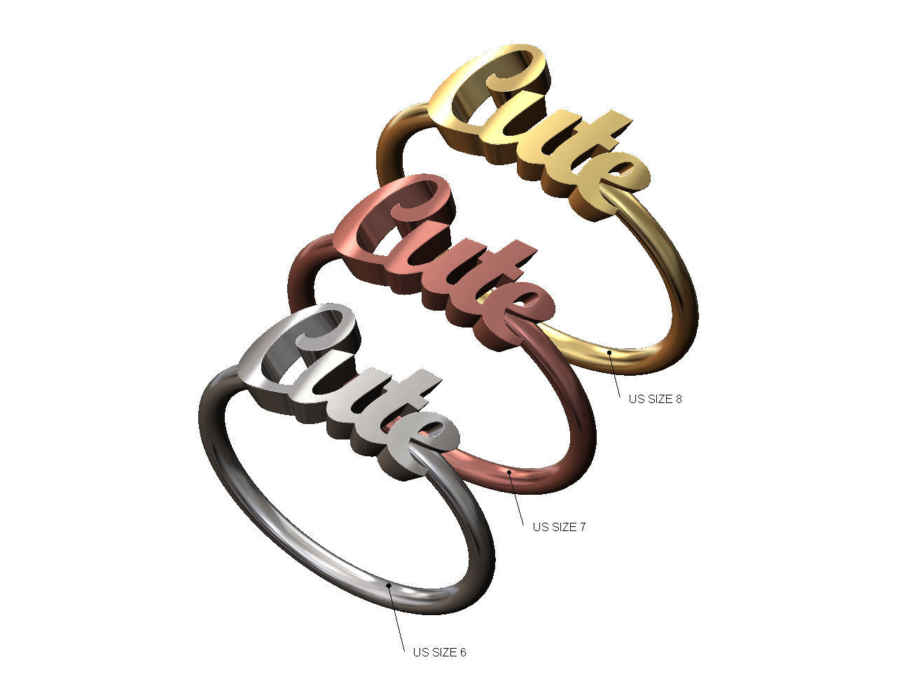 Cute name ring US sizes 6 7 8 3D model 3D printable | CGTrader