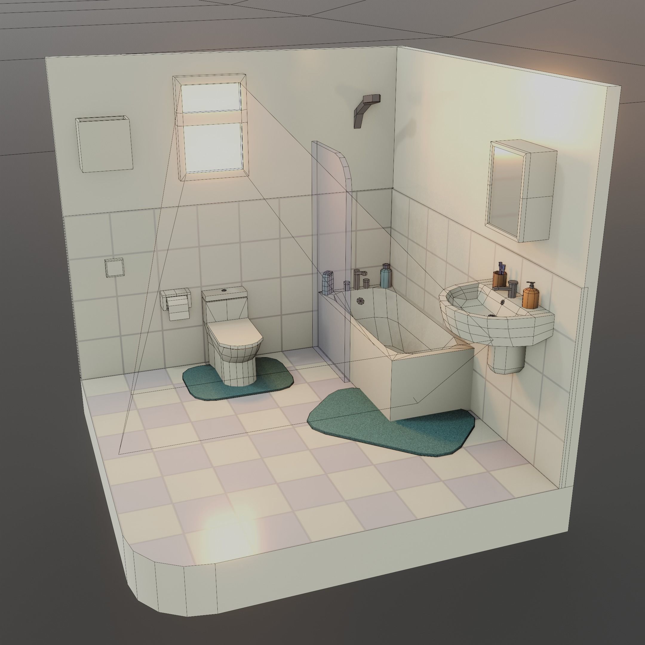 Bathroom Stylized Lowpoly with Unity package free VR / AR / low-poly 3D ...