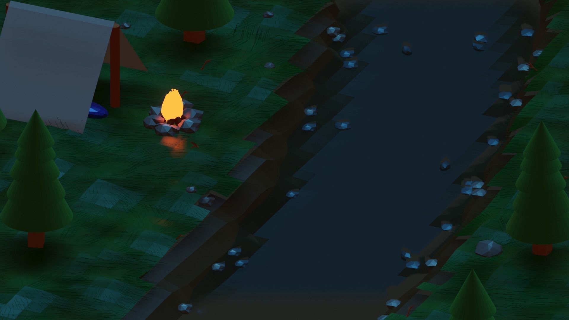 Low Poly Camping forest with trees and river 3D model | CGTrader