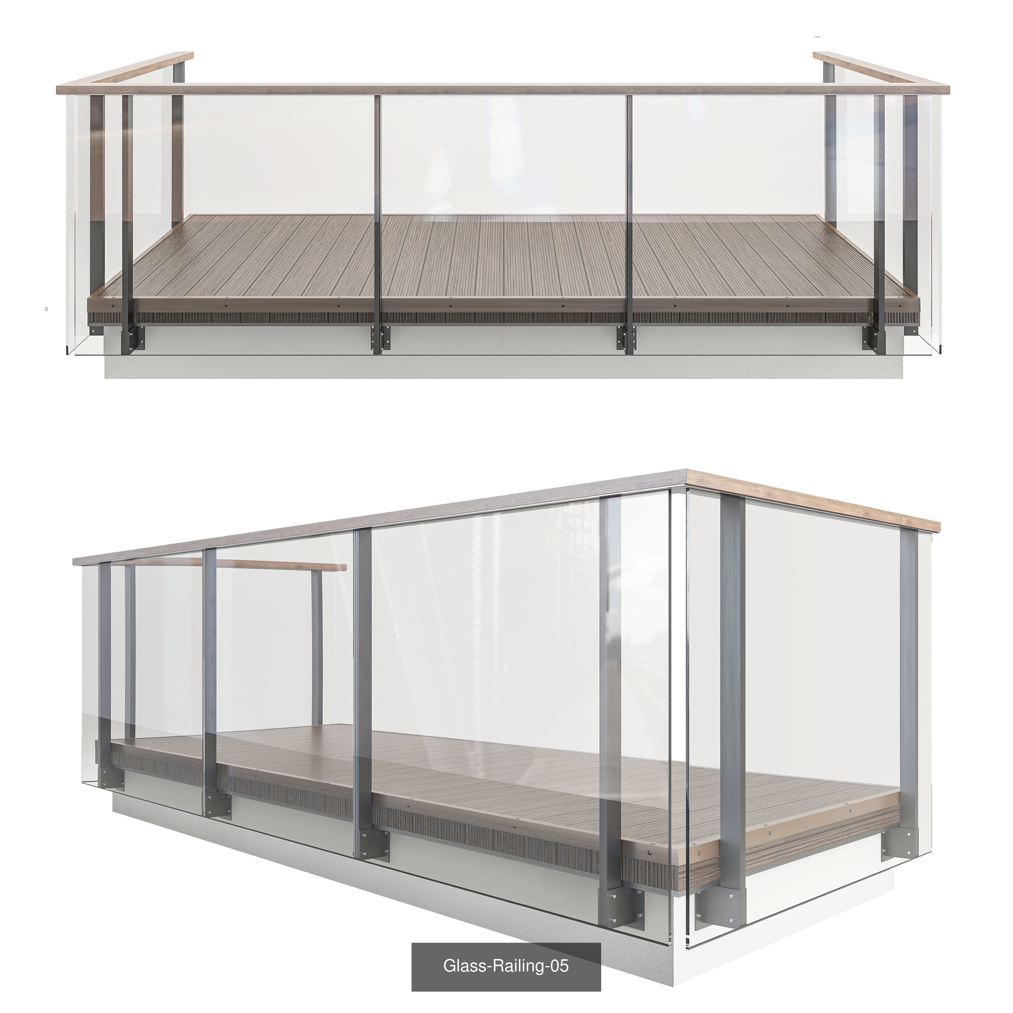 Glass-Railing-collection two glass railings and wooden deck | CGTrader