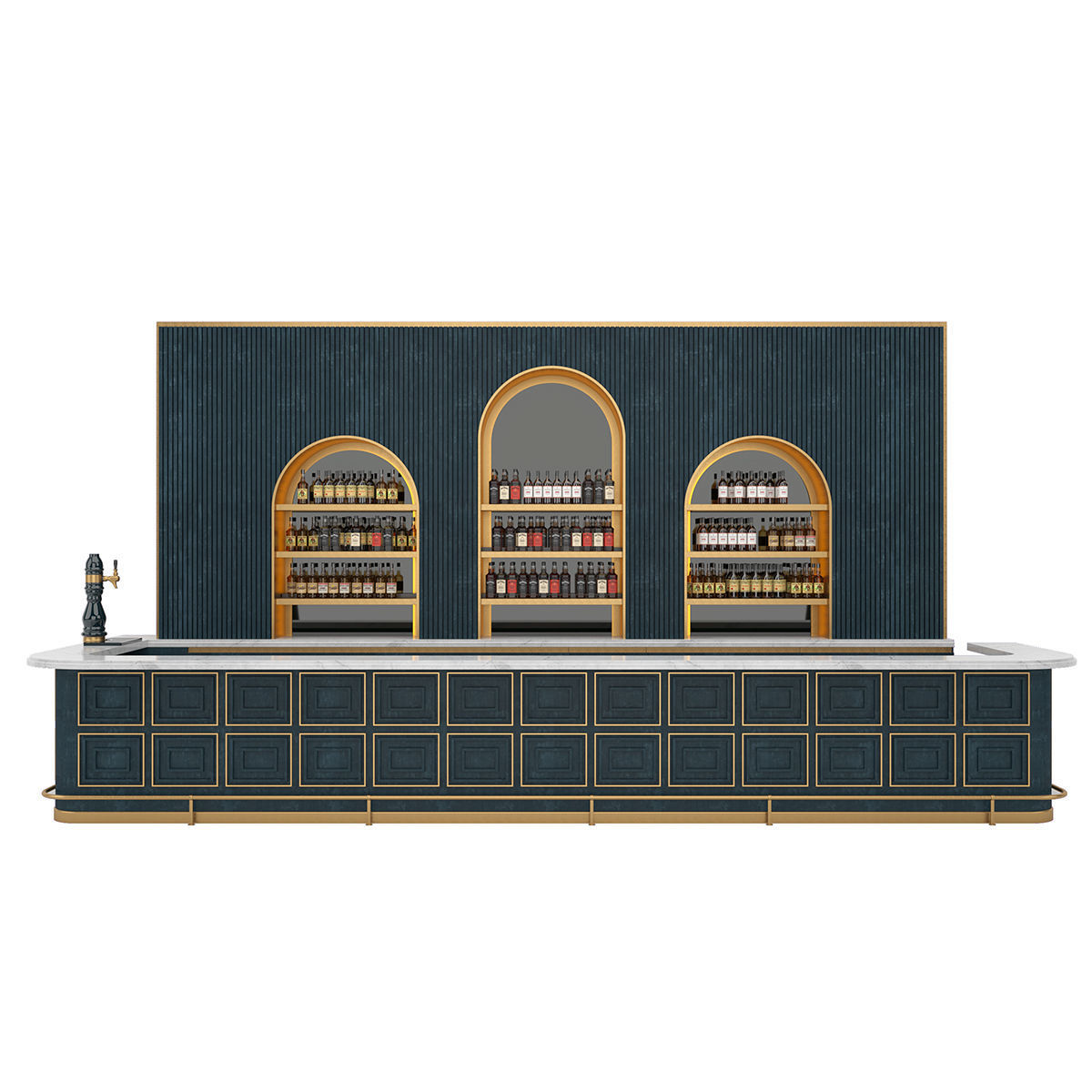 LOFT RESTAURANT BAR COUNTER dark blue and gold 3D model | CGTrader