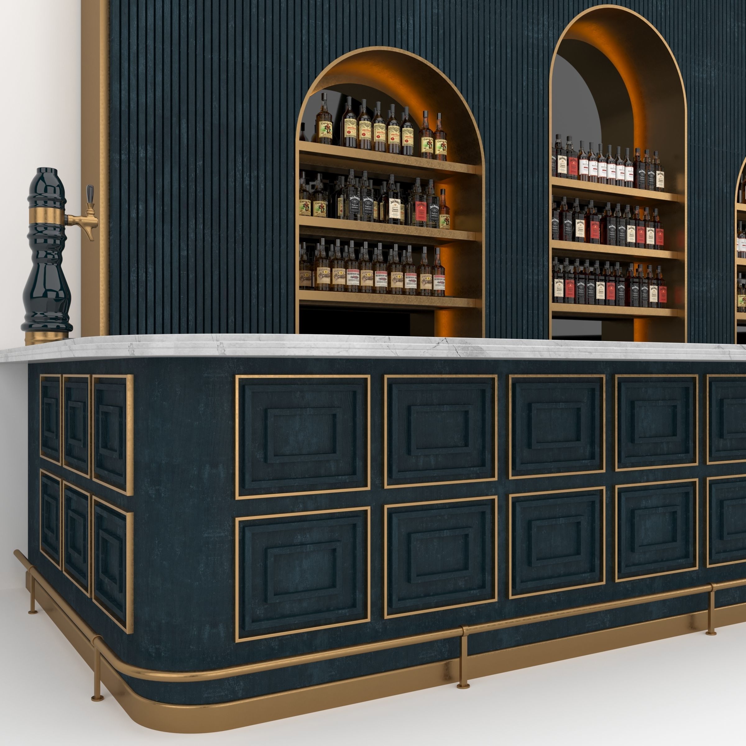LOFT RESTAURANT BAR COUNTER dark blue and gold 3D model | CGTrader