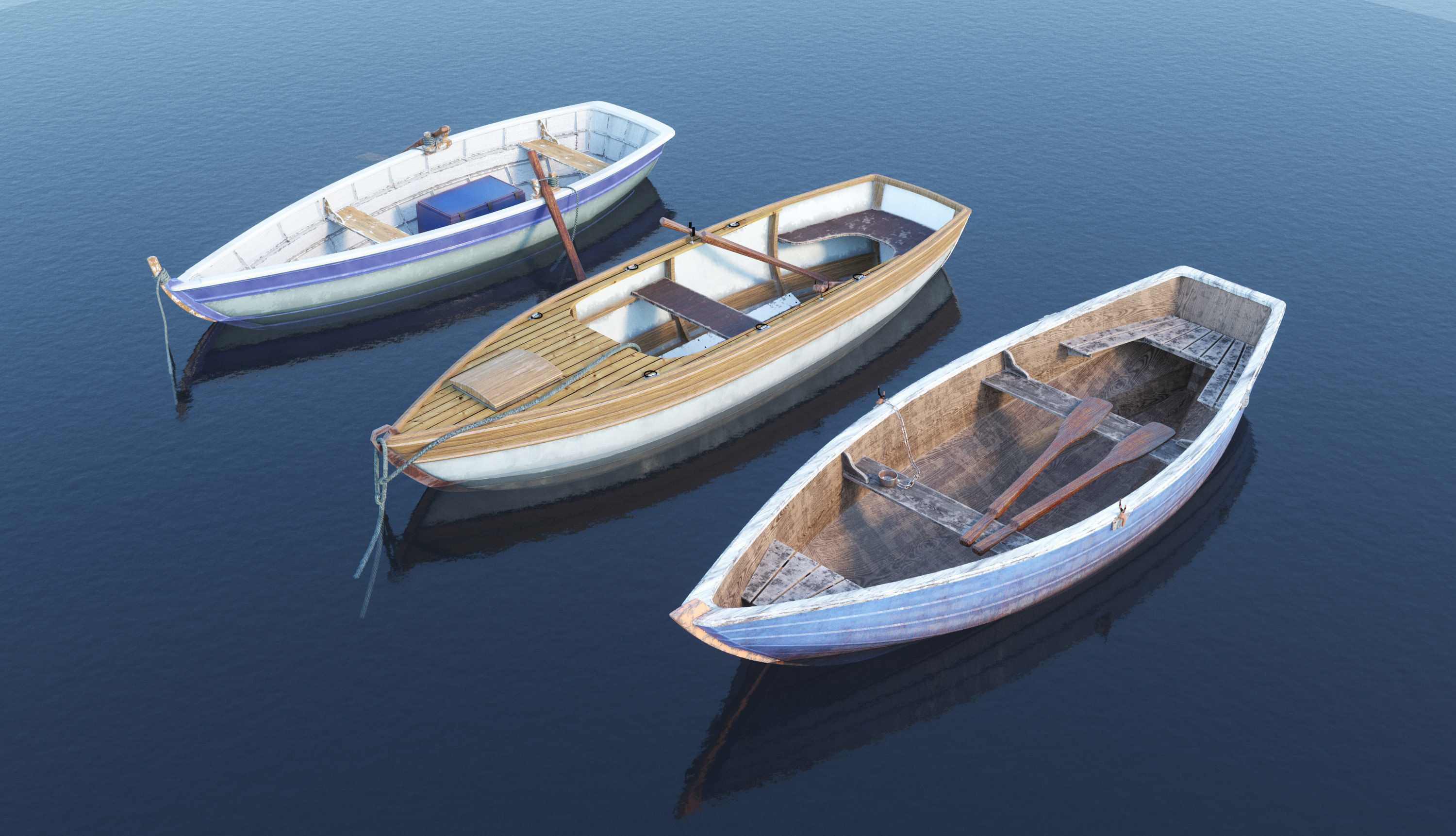 thuyen three wooden boats on water free 3D model | CGTrader
