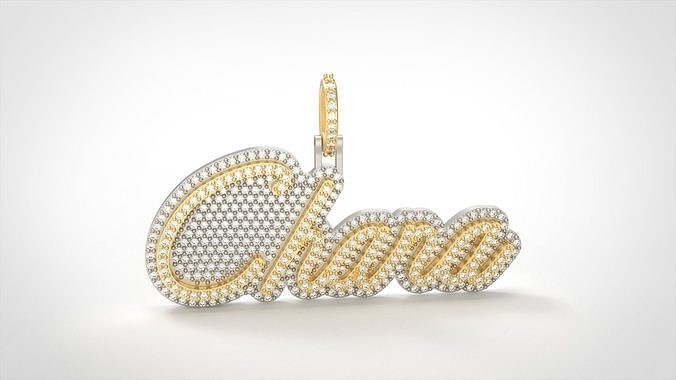 Model 507 Name Digit Necklace Chana Diamond Name Plate 3D model 3D ...