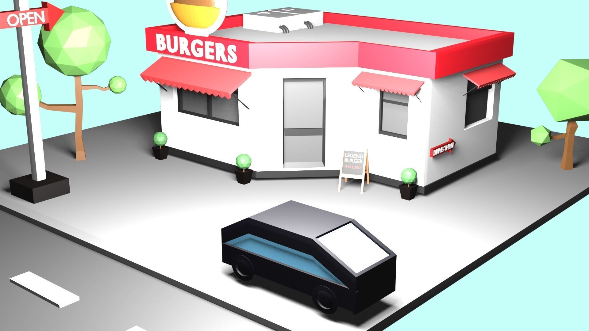 3D model Low Poly Burger Cafe VR / AR / low-poly | CGTrader