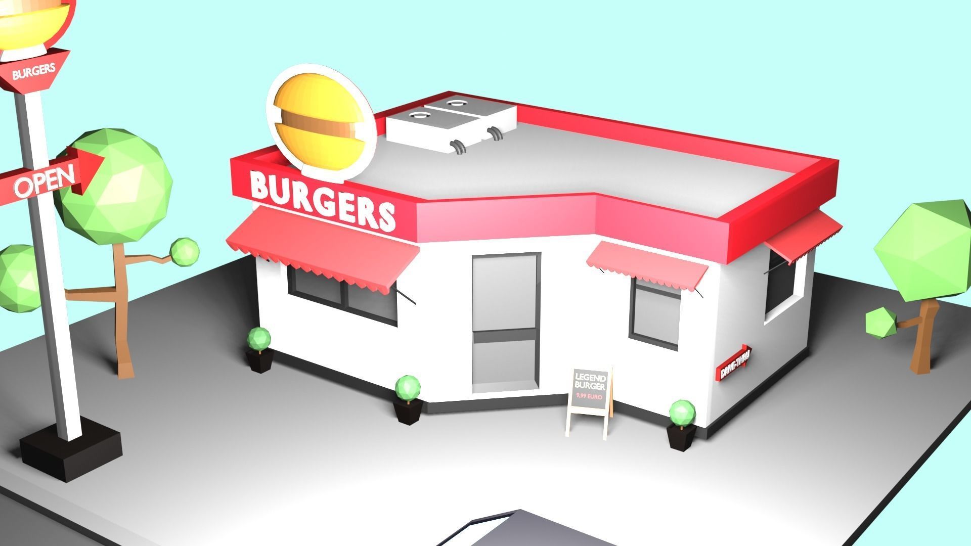 3D model Low Poly Burger Cafe VR / AR / low-poly | CGTrader