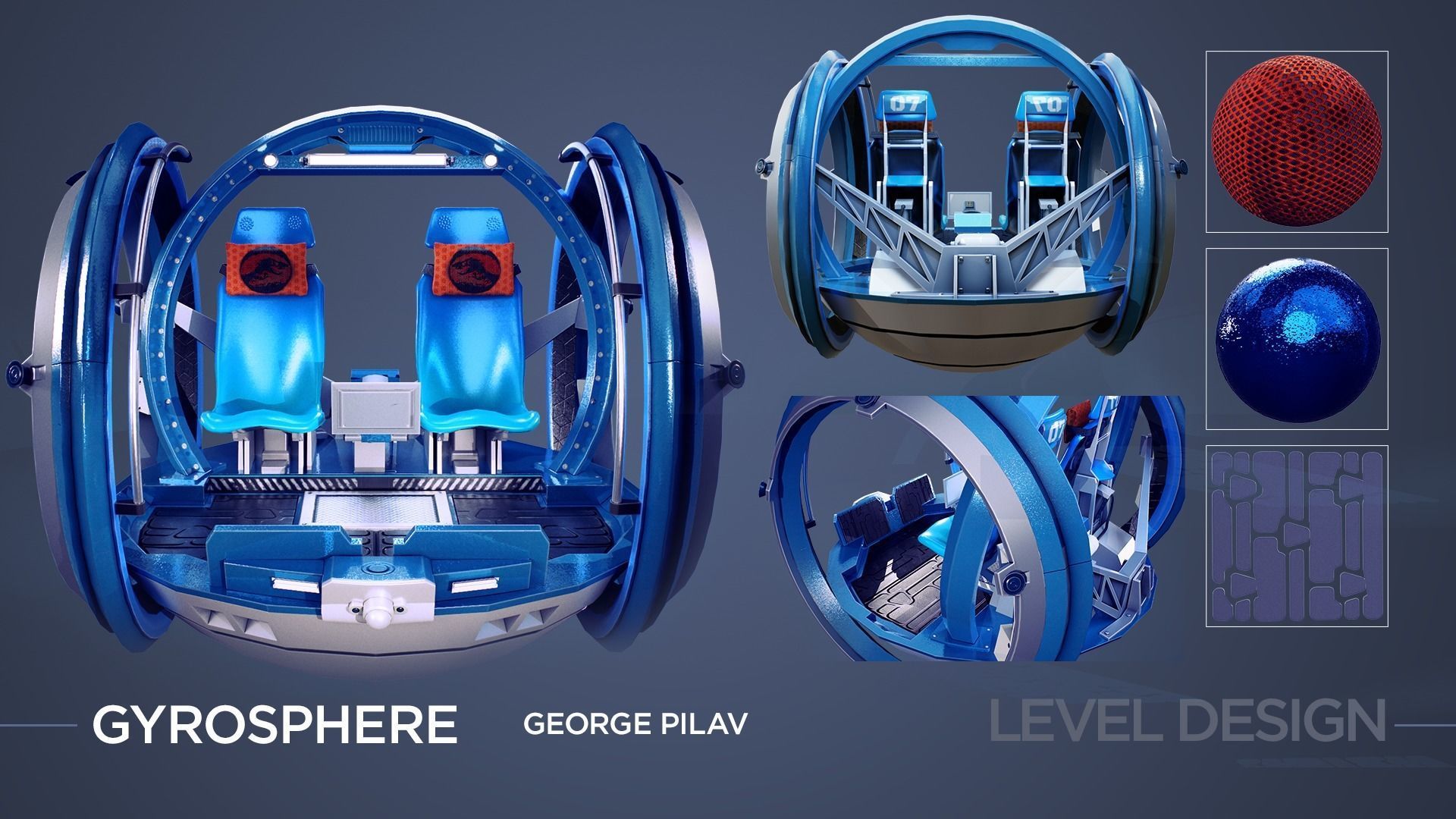 3D model Gyrosphere inside of car with two seats VR / AR / low-poly ...