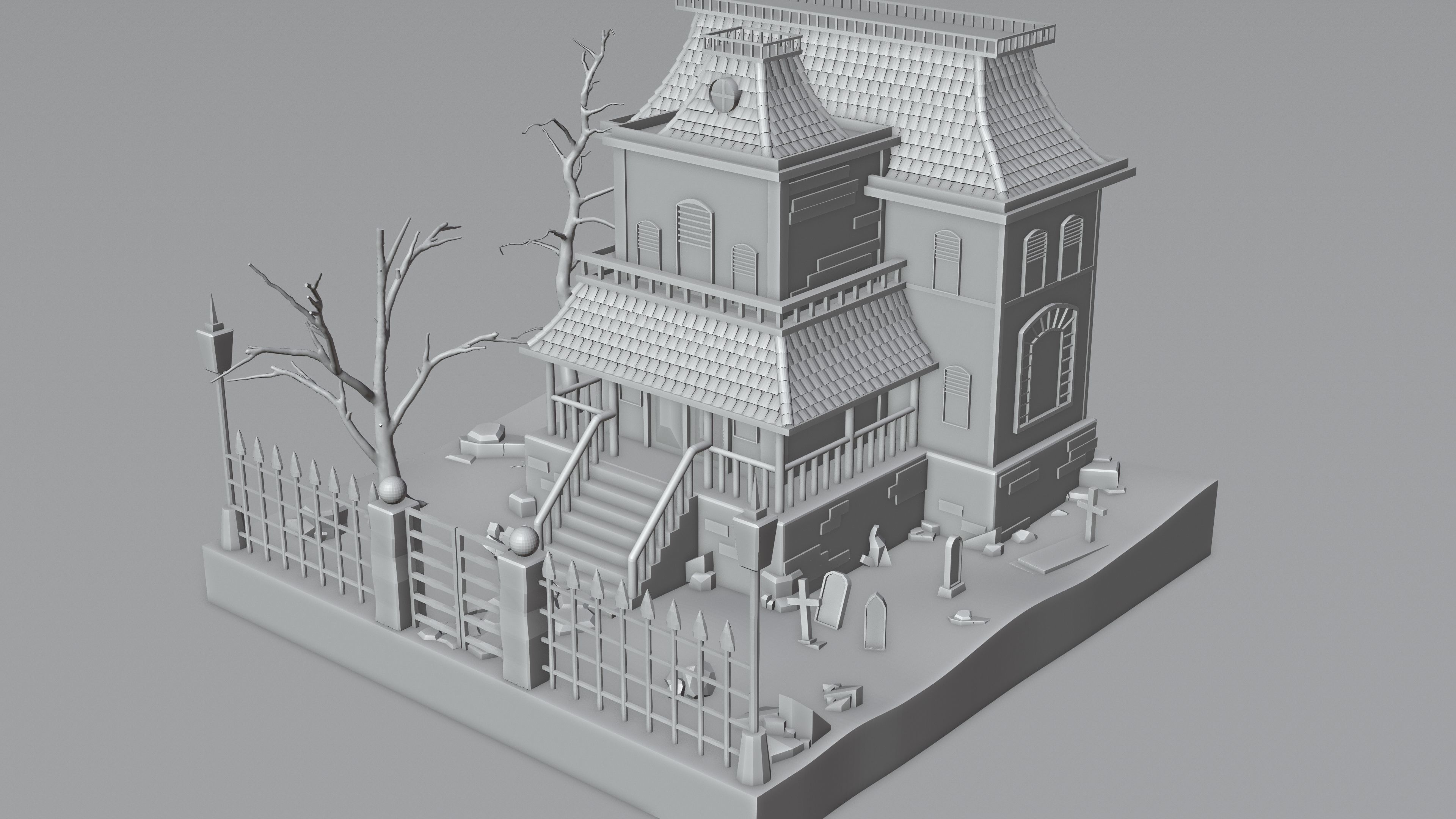 Haunted House - Old Abandoned Graveyard - No Texture free 3D model ...